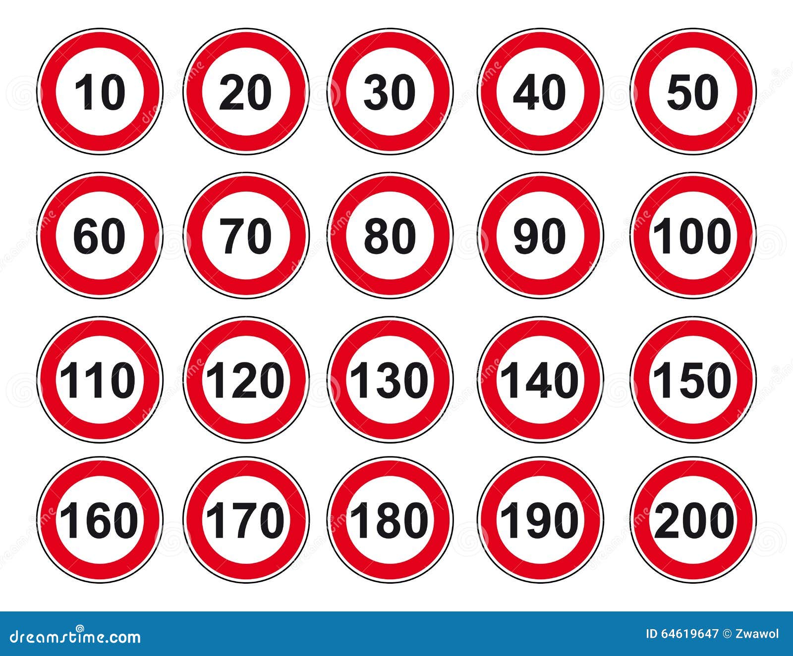 Icon set sign speed limit stock vector. Illustration of signs - 64619647