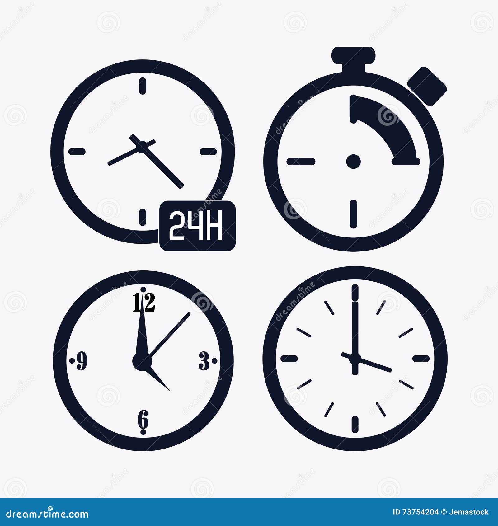 Icon Set of Silhouette Clocks. Time Design. Vector Graphic Stock ...