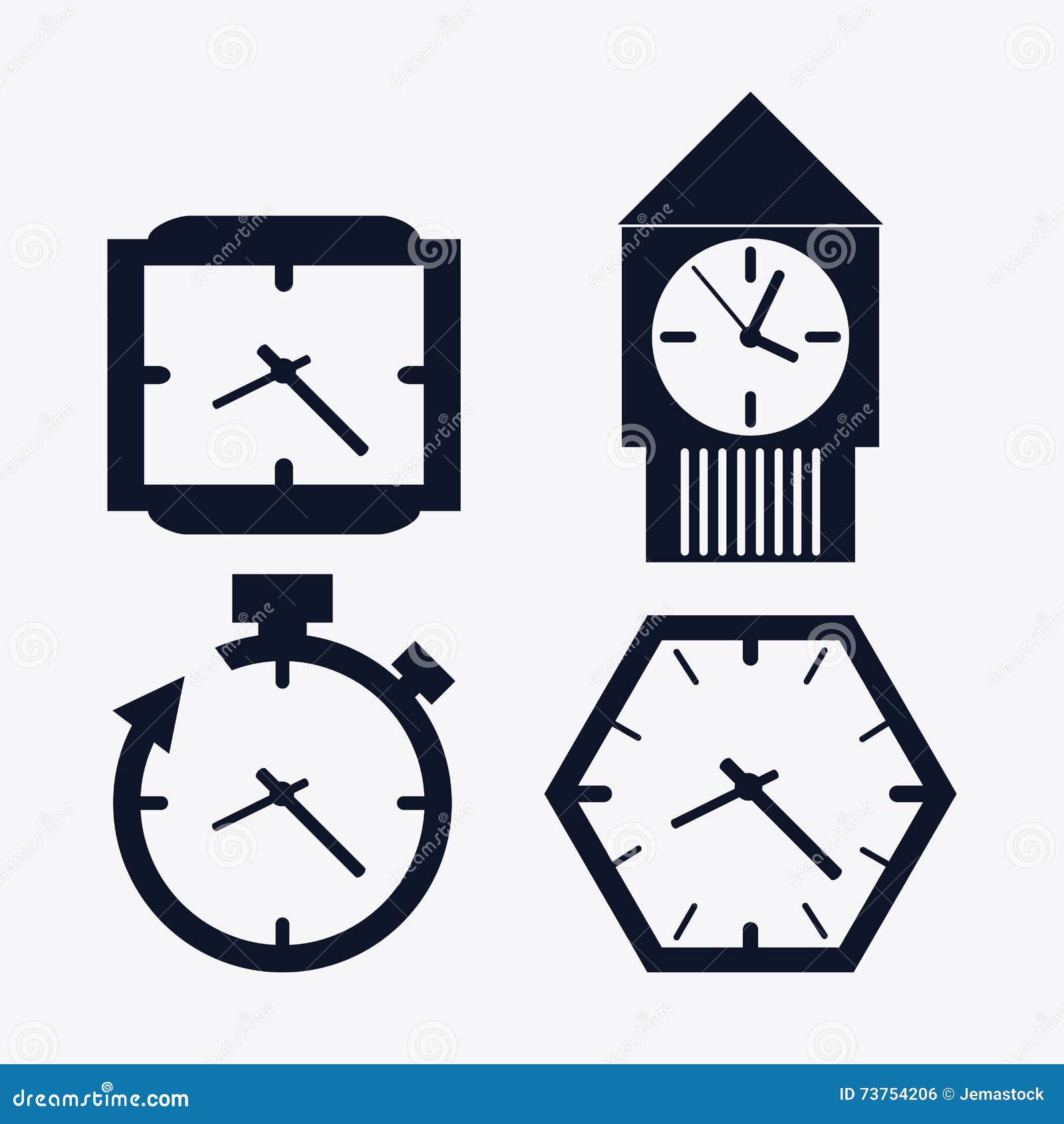 Icon Set of Silhouette Clocks. Time Design. Vector Graphic Stock ...