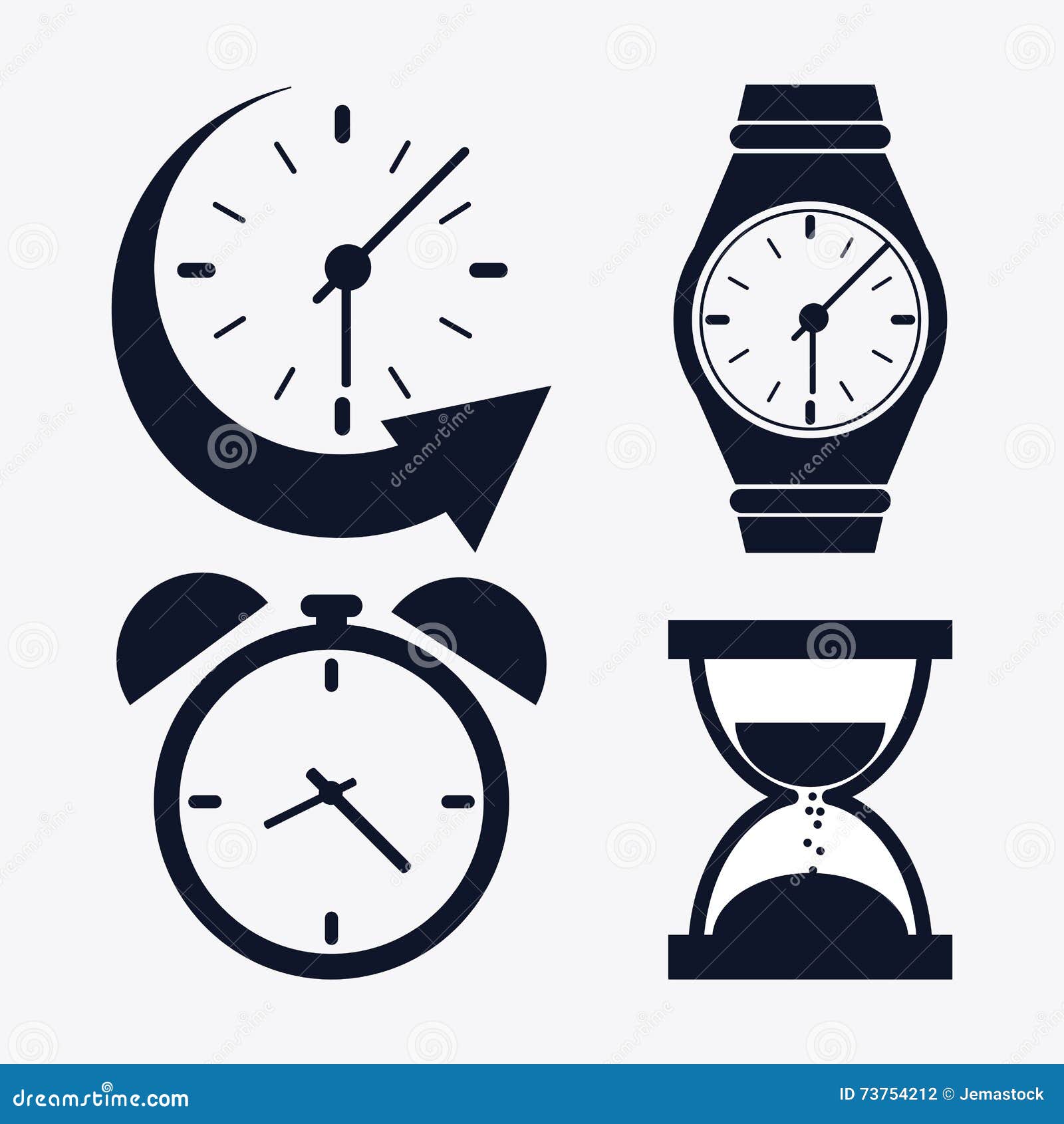 Icon Set of Silhouette Clocks. Time Design. Vector Graphic Stock ...