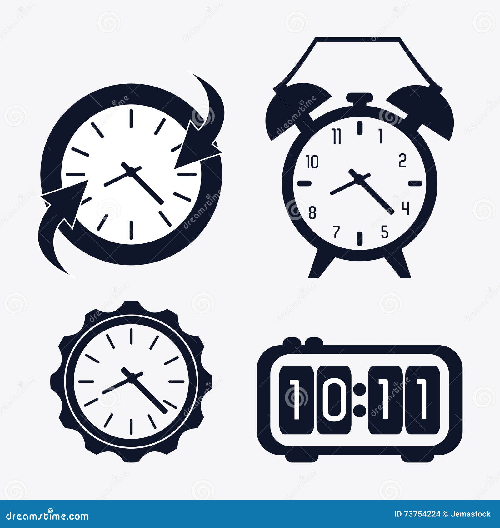 Icon Set of Silhouette Clocks. Time Design. Vector Graphic Stock ...