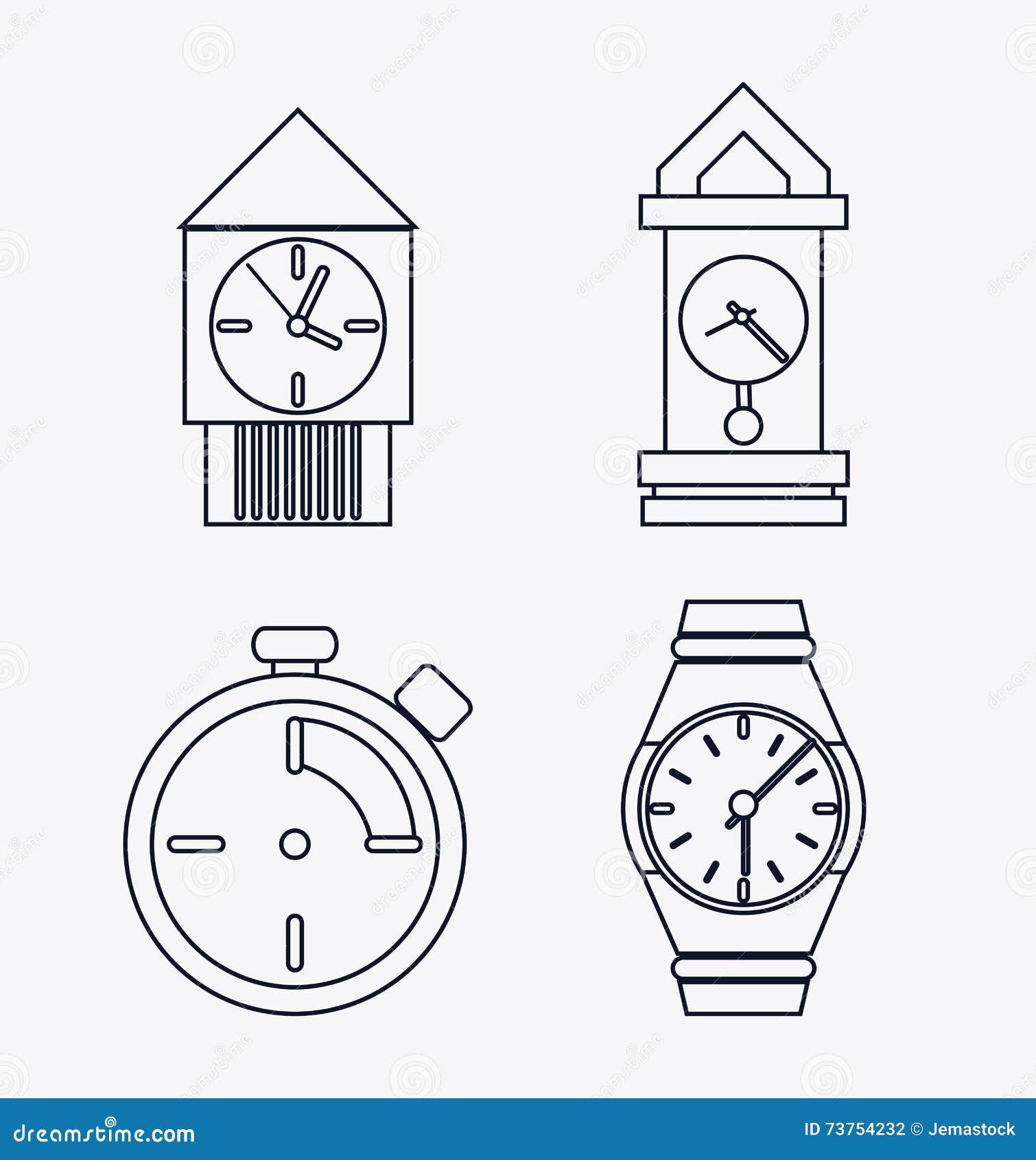 Icon Set of Silhouette Clocks. Time Design. Vector Graphic Stock ...