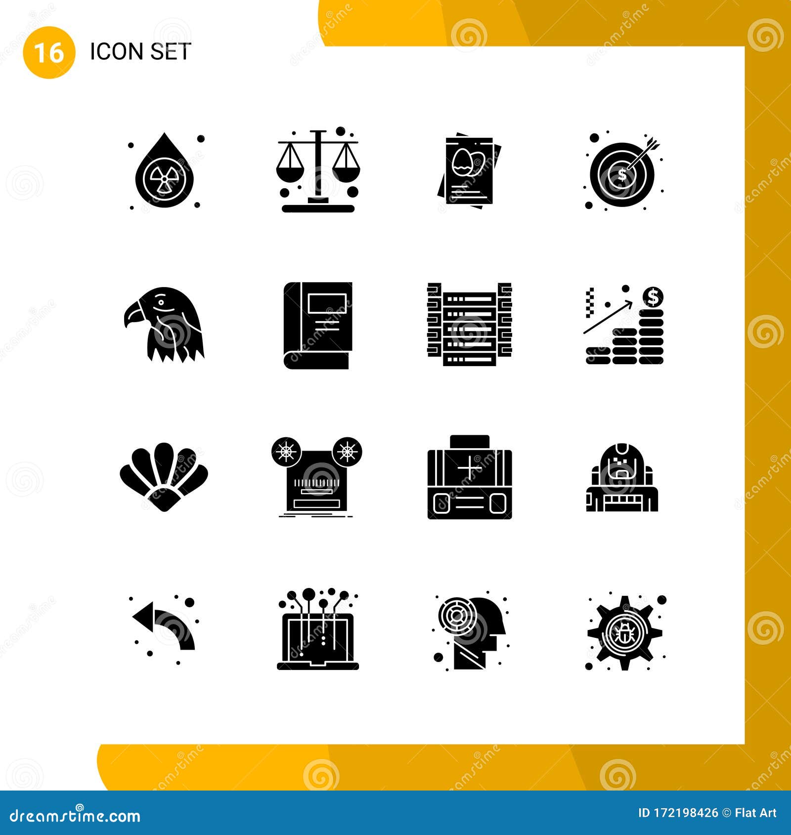 16 Icon Set. Solid Style Icon Pack Stock Vector - Illustration of ...