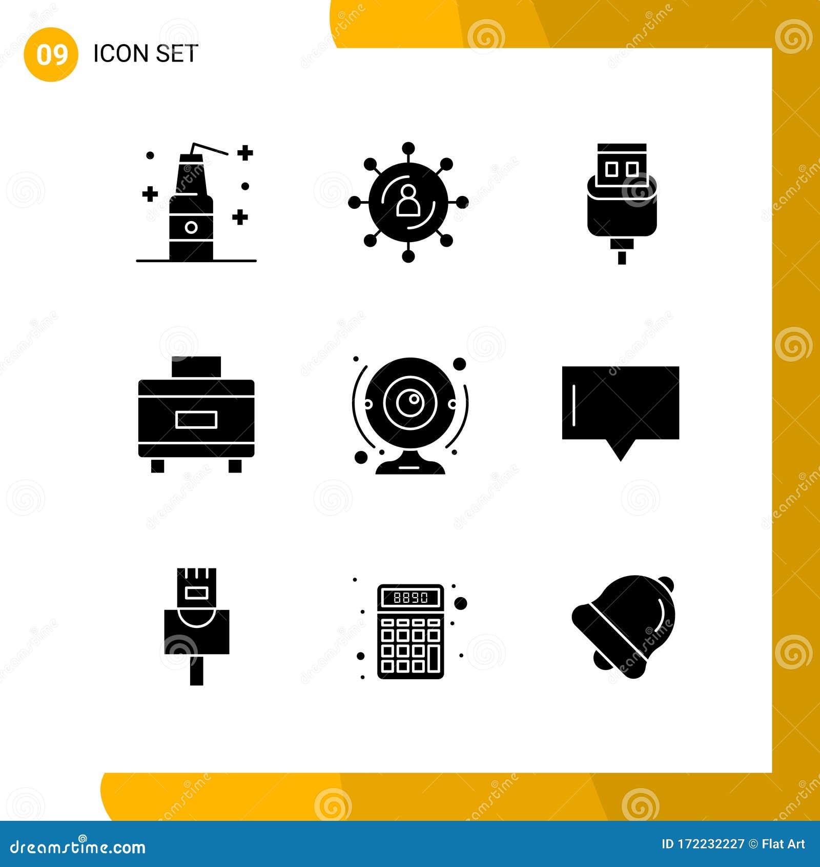 9 Icon Set. Solid Style Icon Pack Stock Vector - Illustration of modern ...