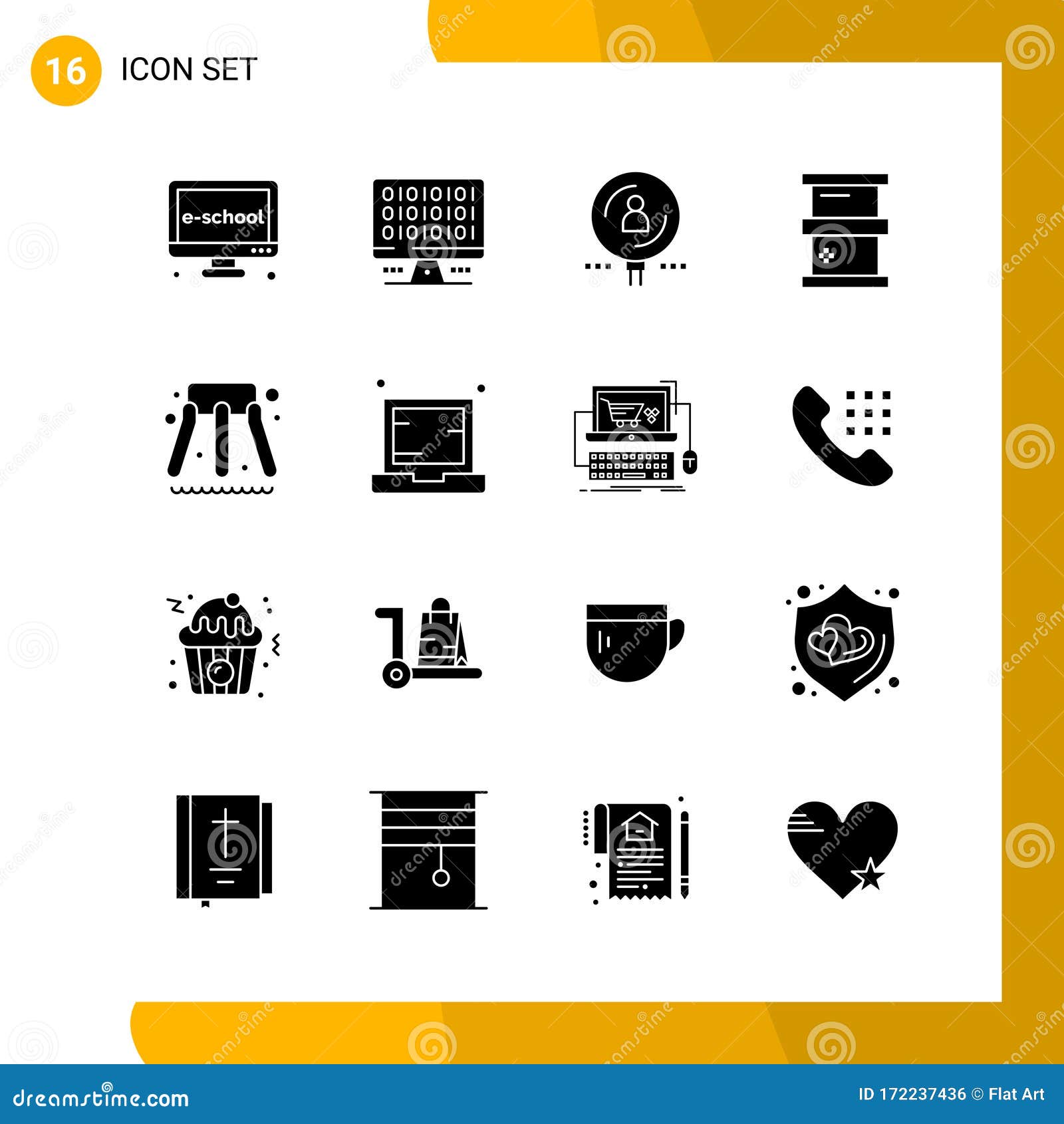 16 Icon Set. Solid Style Icon Pack Stock Vector - Illustration of ...