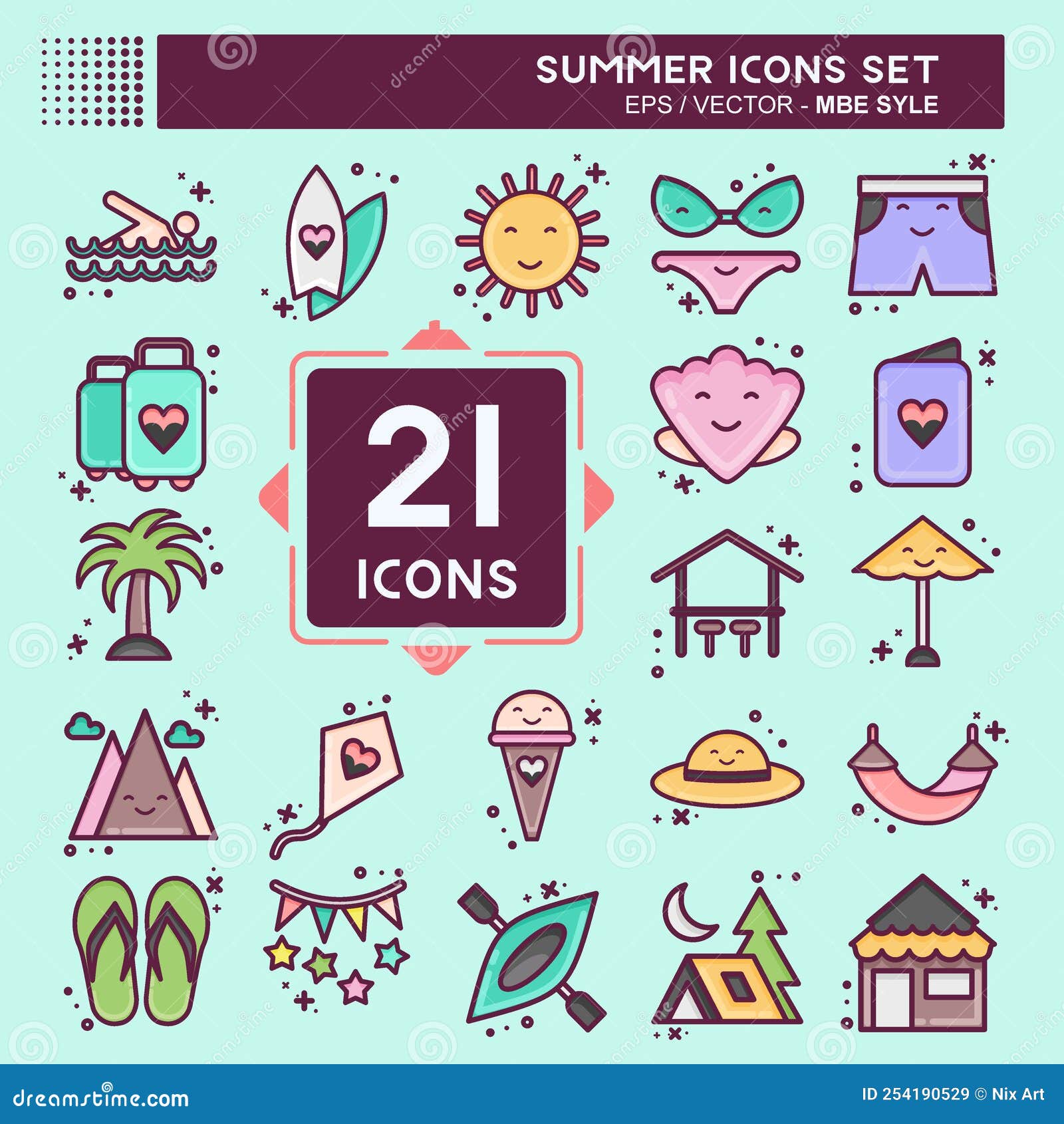 Icon Set Summer. Suitable for Education Symbol. MBE Style. Simple ...