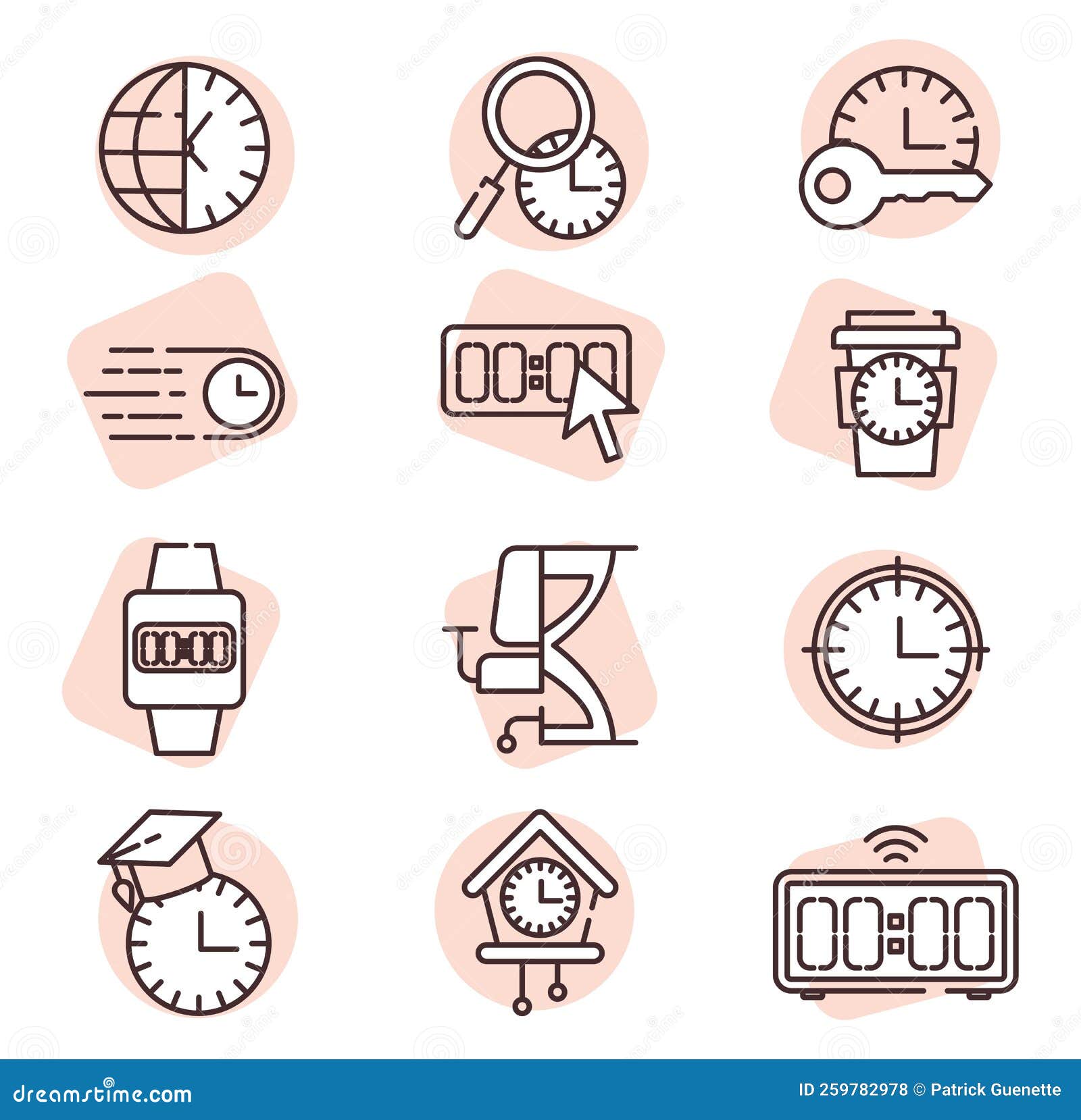 Icon Set of Time Clocks, Icon Stock Vector - Illustration of circle ...