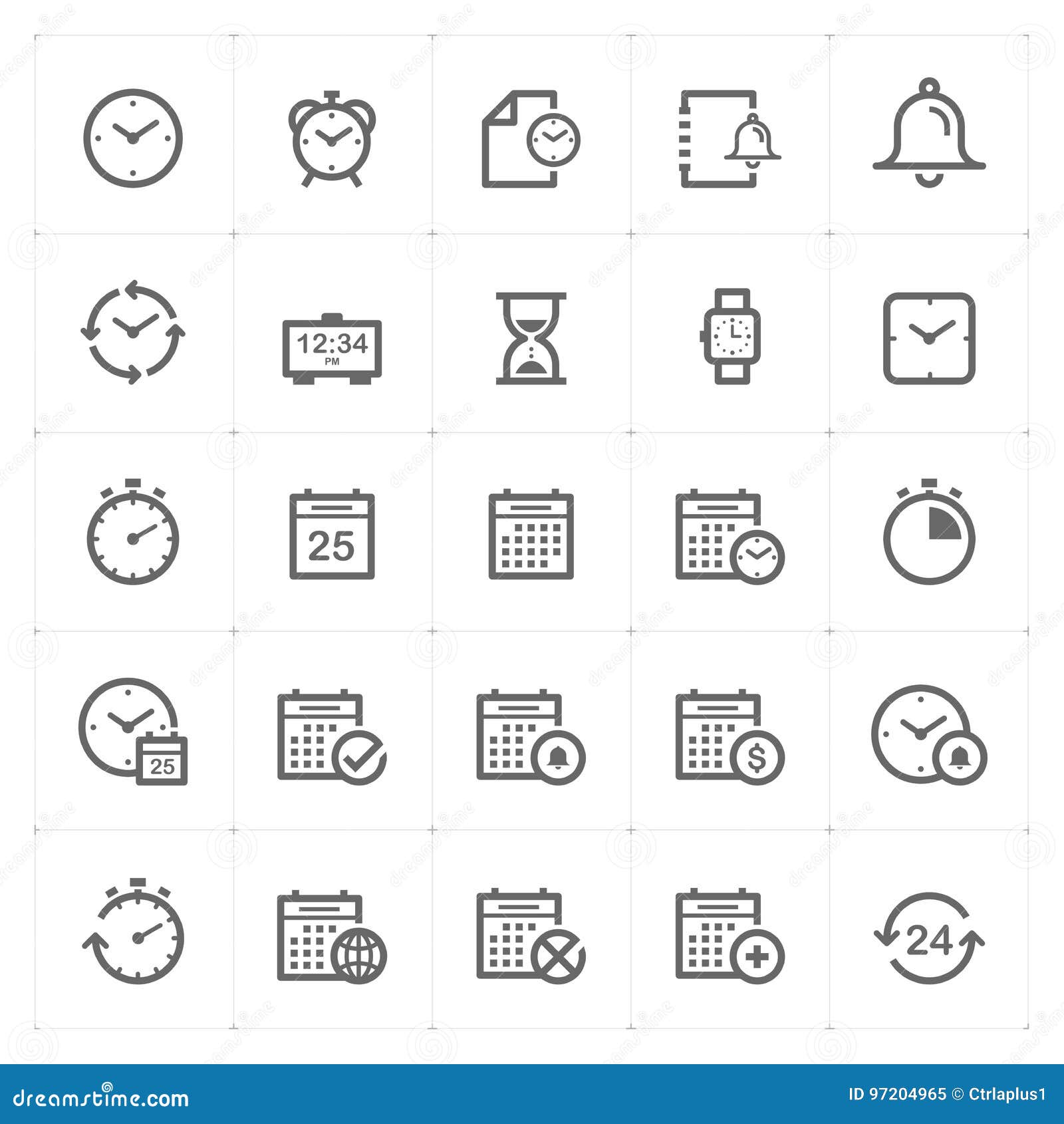 Icon Set - Time and Schedule Outline Stroke Stock Vector - Illustration ...