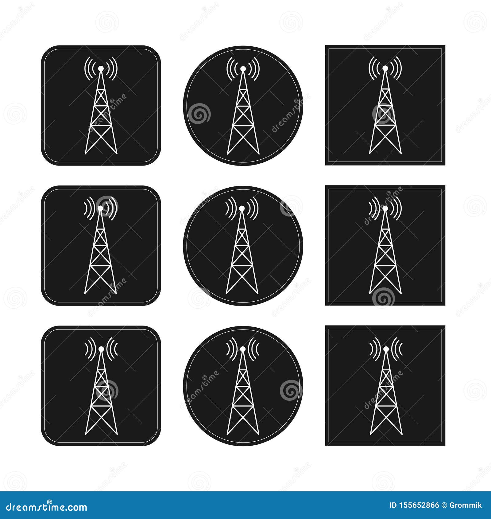 Icon Set With Transmitter, Repeater And Receiver Mast On Round And ...