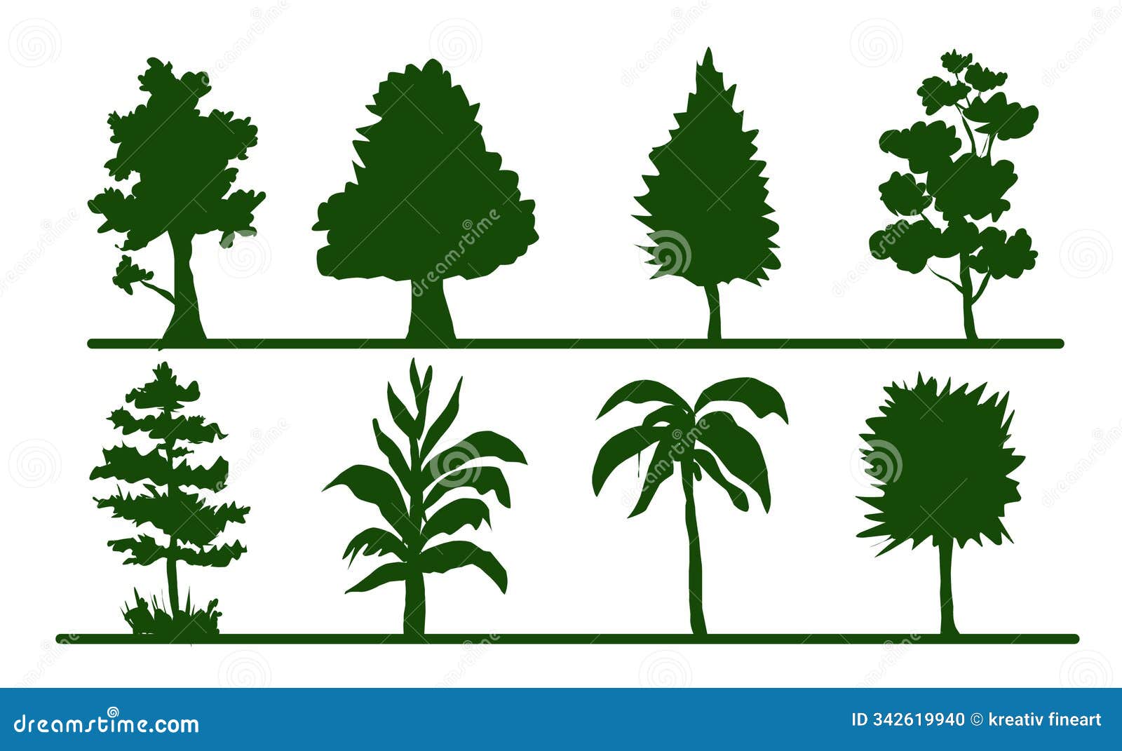 Icon Set Trees Simple Design Silhouette Stock Illustration ...