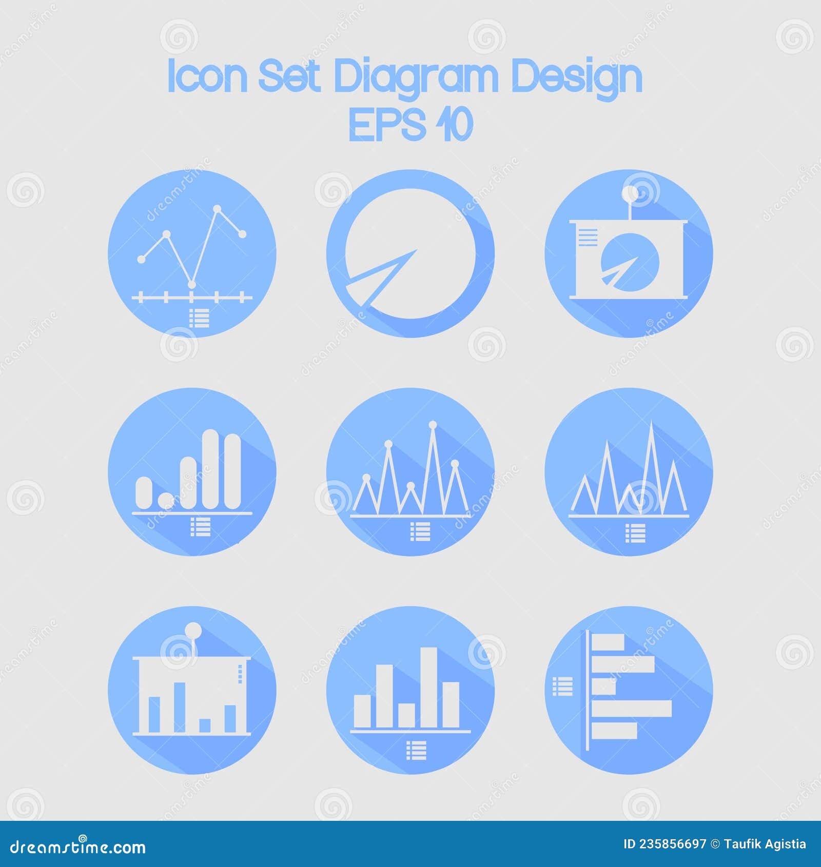 Icon Set of Various Diagrams with Blue Shadow Vector Shape 9 Pieces ...
