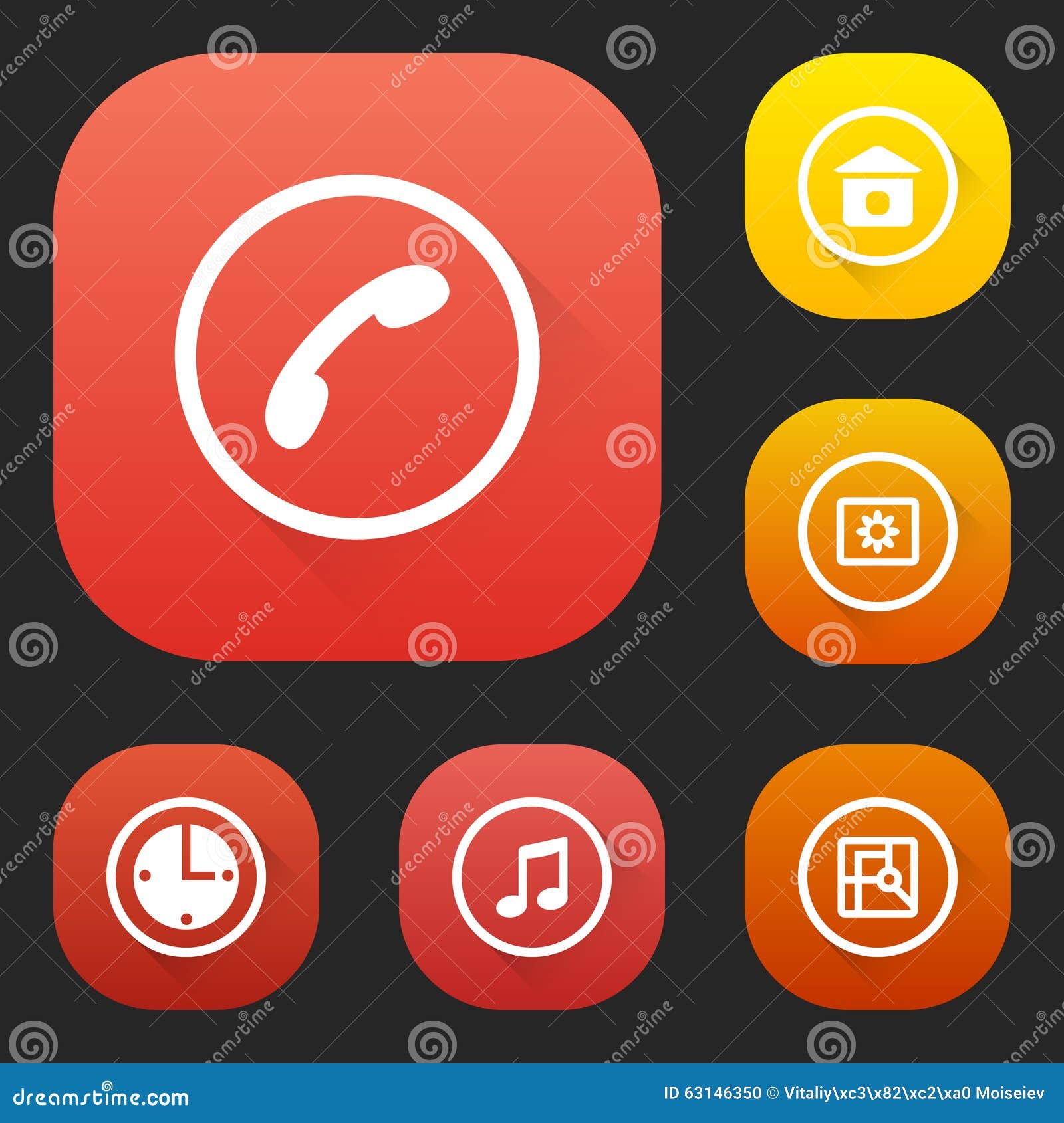 Icon Set with Yellow and Red Gradient Stock Vector - Illustration of ...