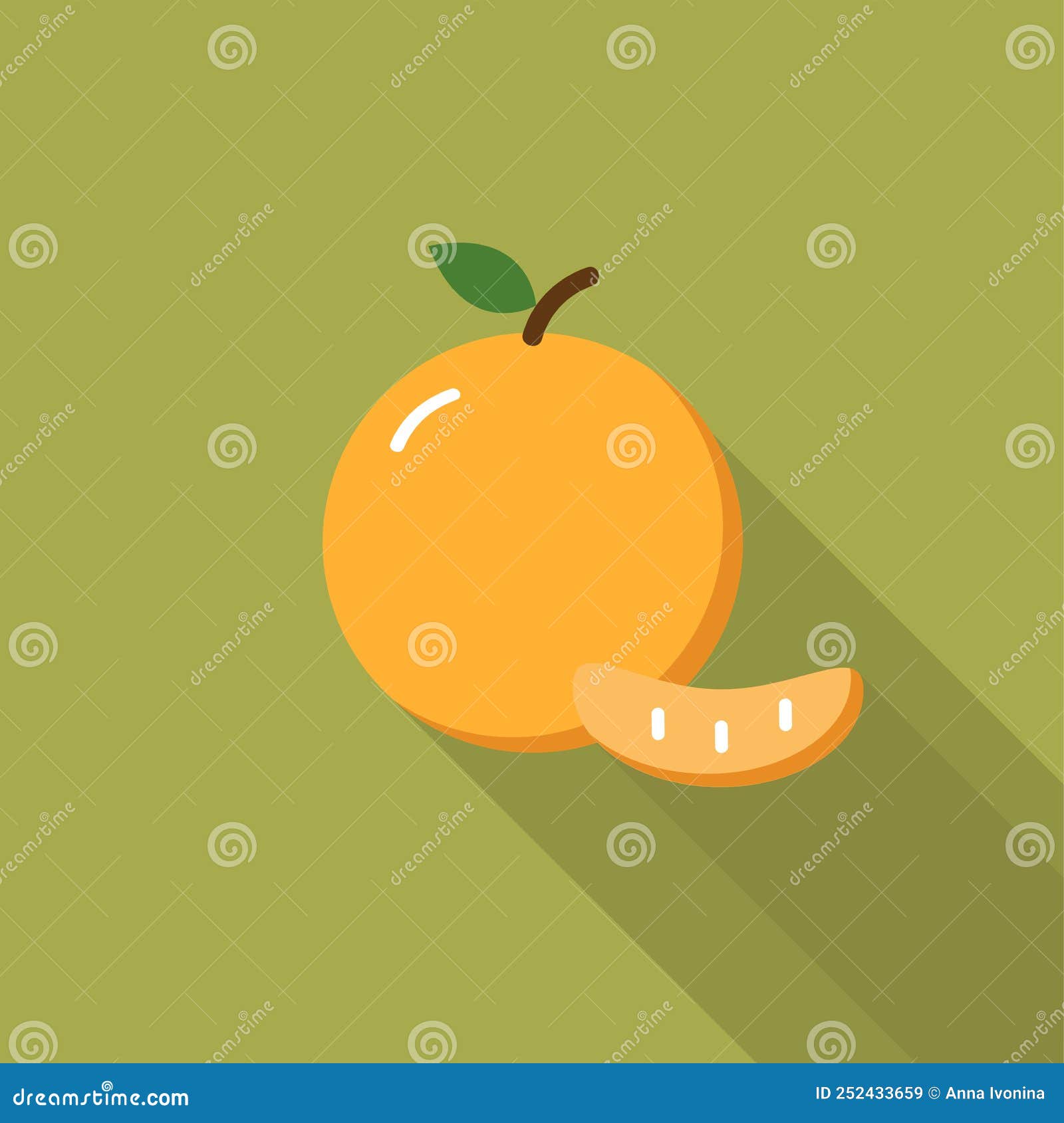 Icon of a Simple Orange with a Slice in a Flat Cartoon Style on a White ...