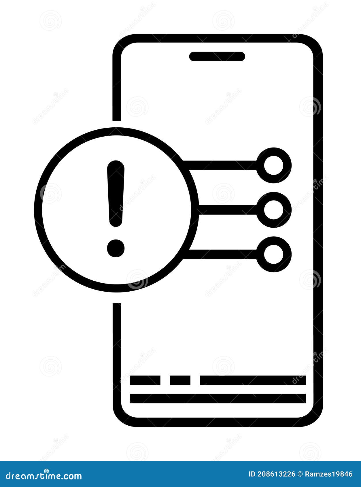 Icon. Smartphone Shows Warning Message on Screen with Exclamation Mark ...