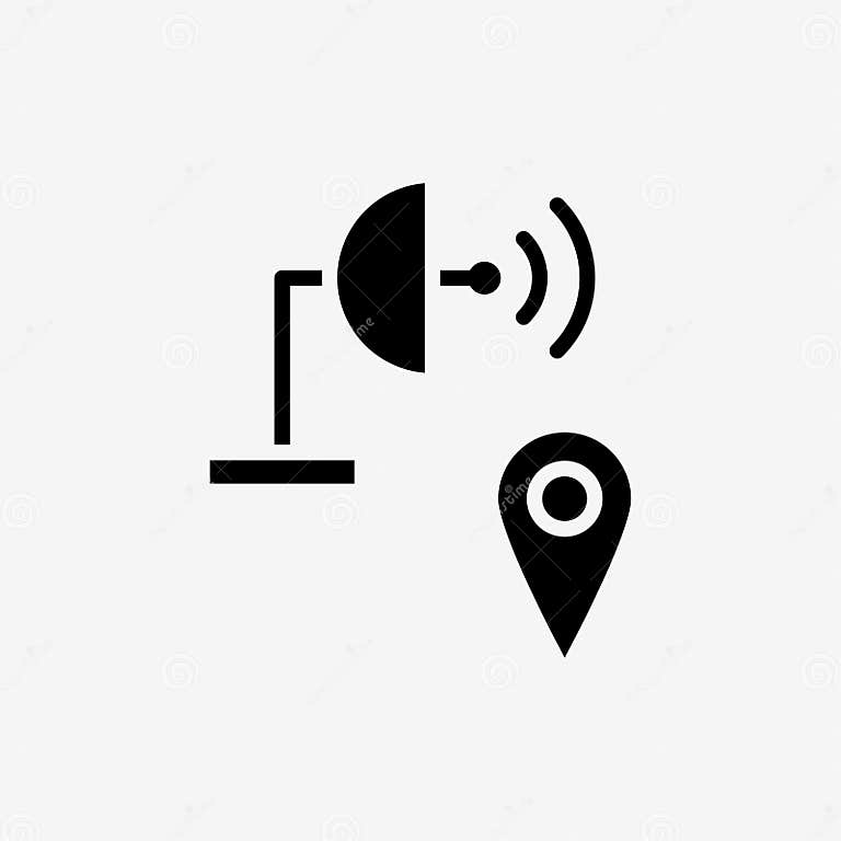Icon Solid Black Satellite and Pin Location Gps. Stock Illustration ...
