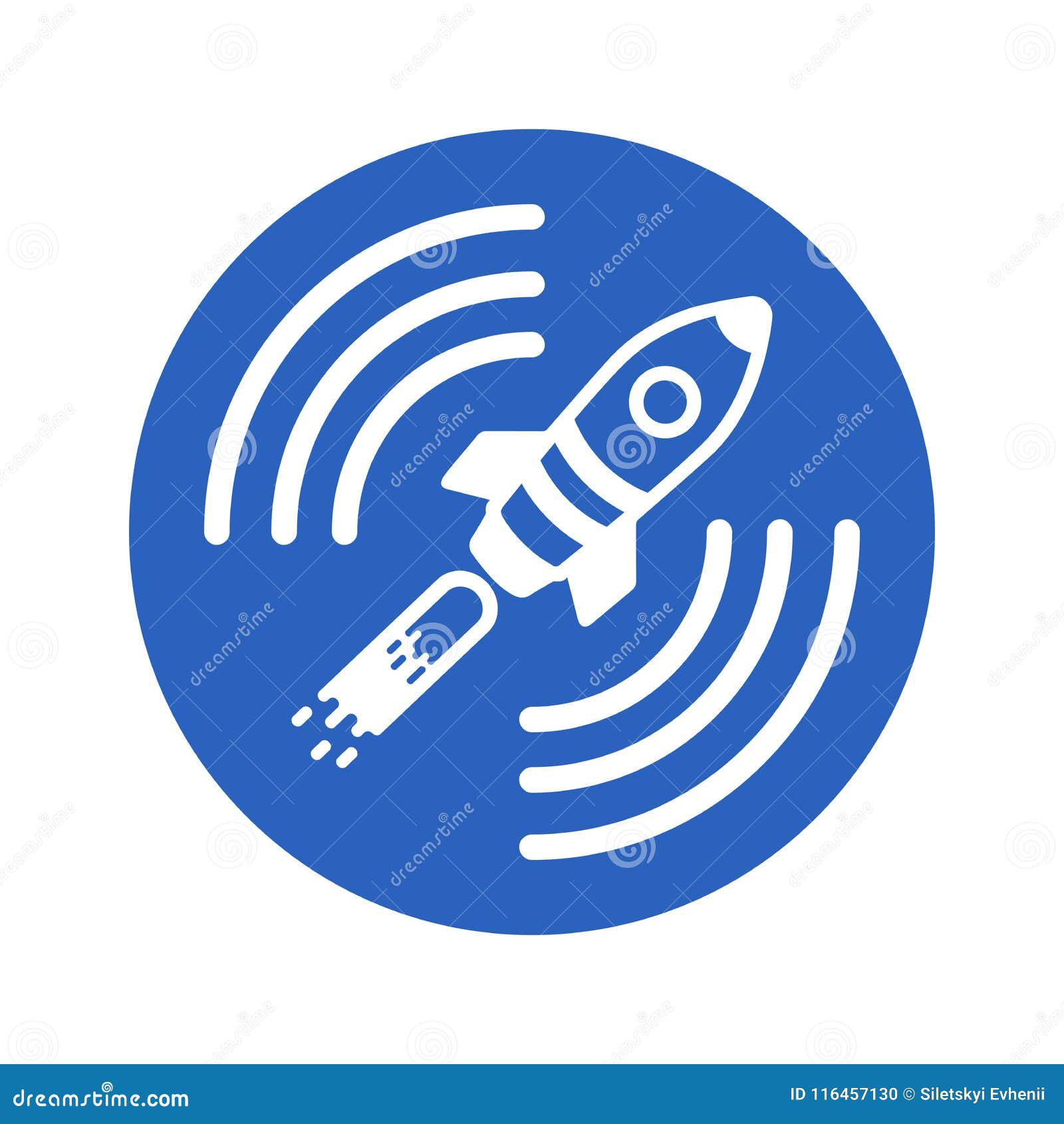 Concept Art of a Blue Rocket in a Circle on a White Background Stock ...