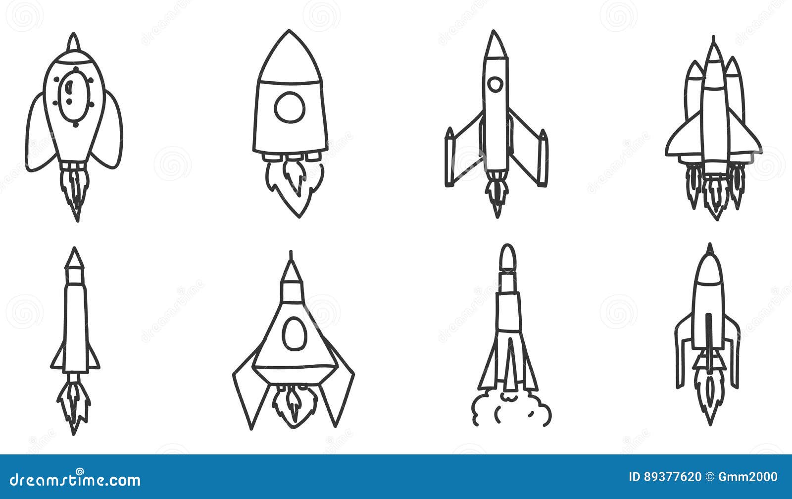 Icon Spacecraft Rocket Hand Drawn Vector Set Art Illustration Stock ...