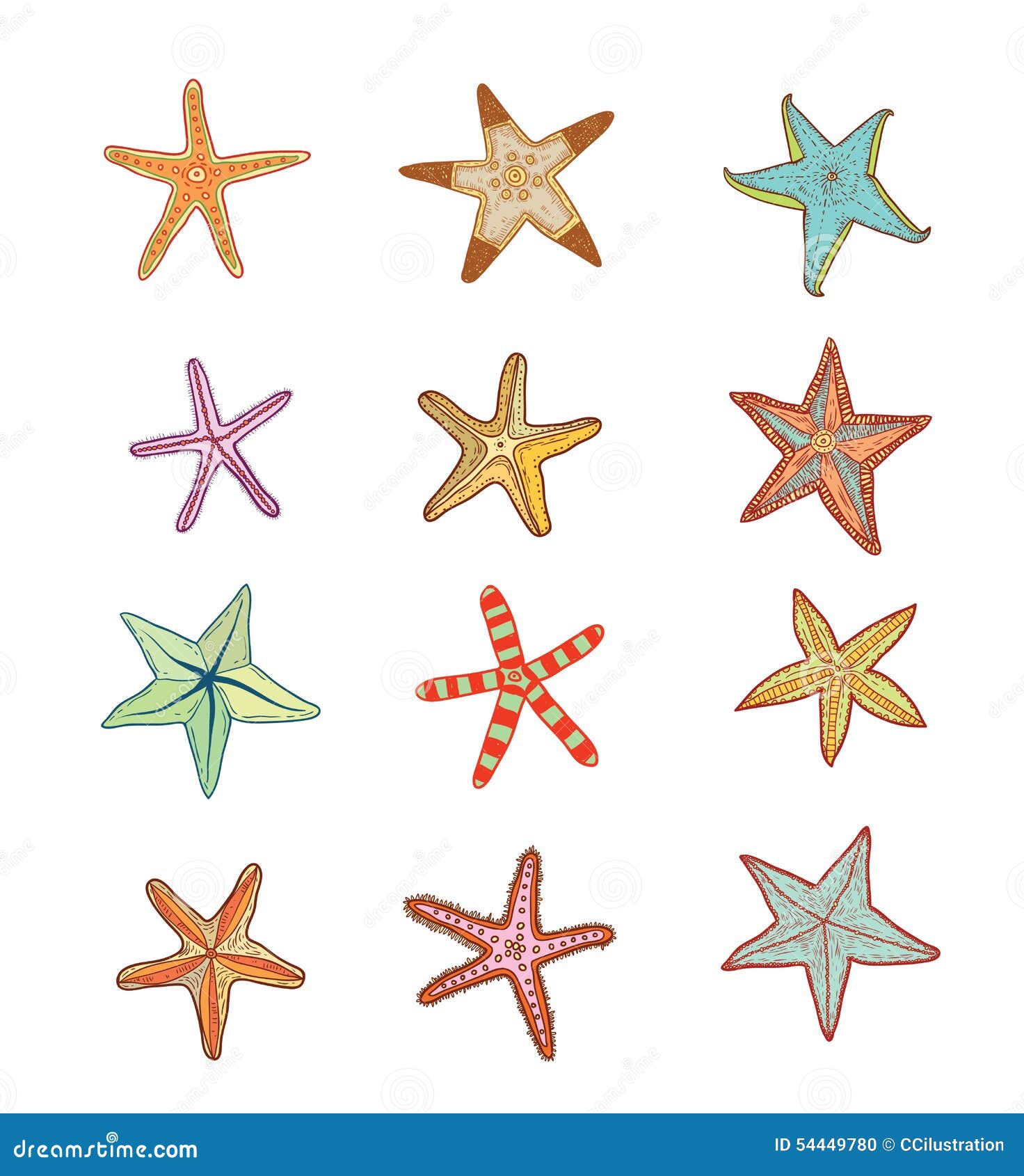 Icon Starfish Set. Hand Drawn Vector Illustration Stock Vector ...