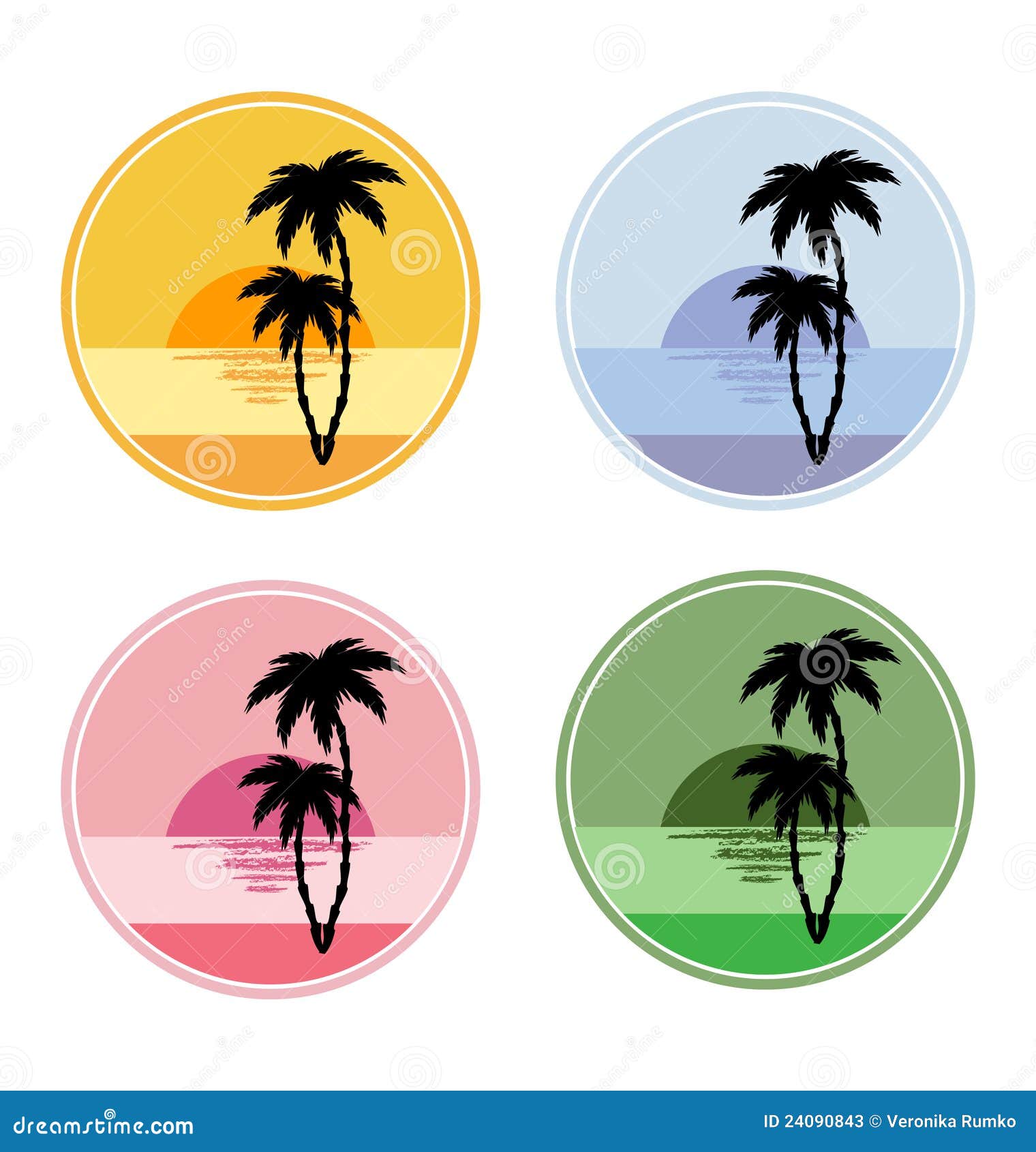 Icon with Sun and Palm Trees Stock Vector - Illustration of idea, green ...