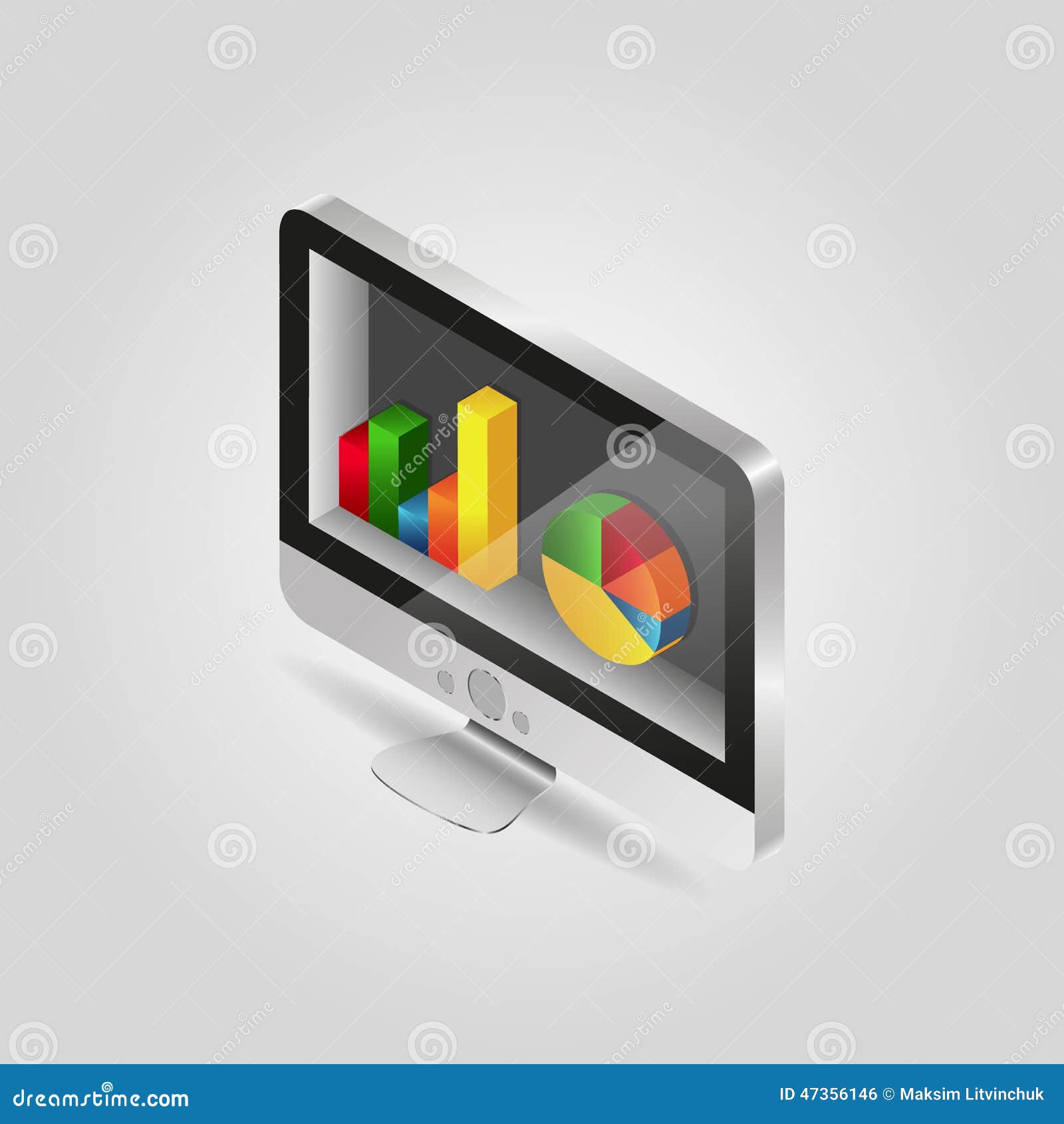 Icon Surround PC Isometric View with Graphs within Stock Vector ...