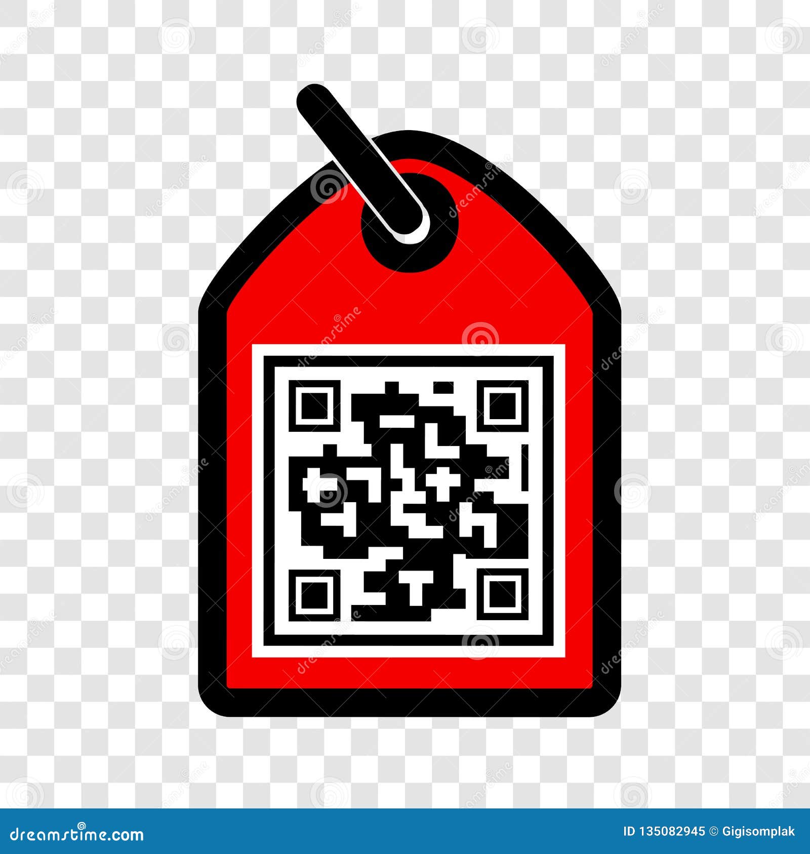 Simple Icon Red Rectangle Tag with Fake QR Code, at Transparent Effect ...