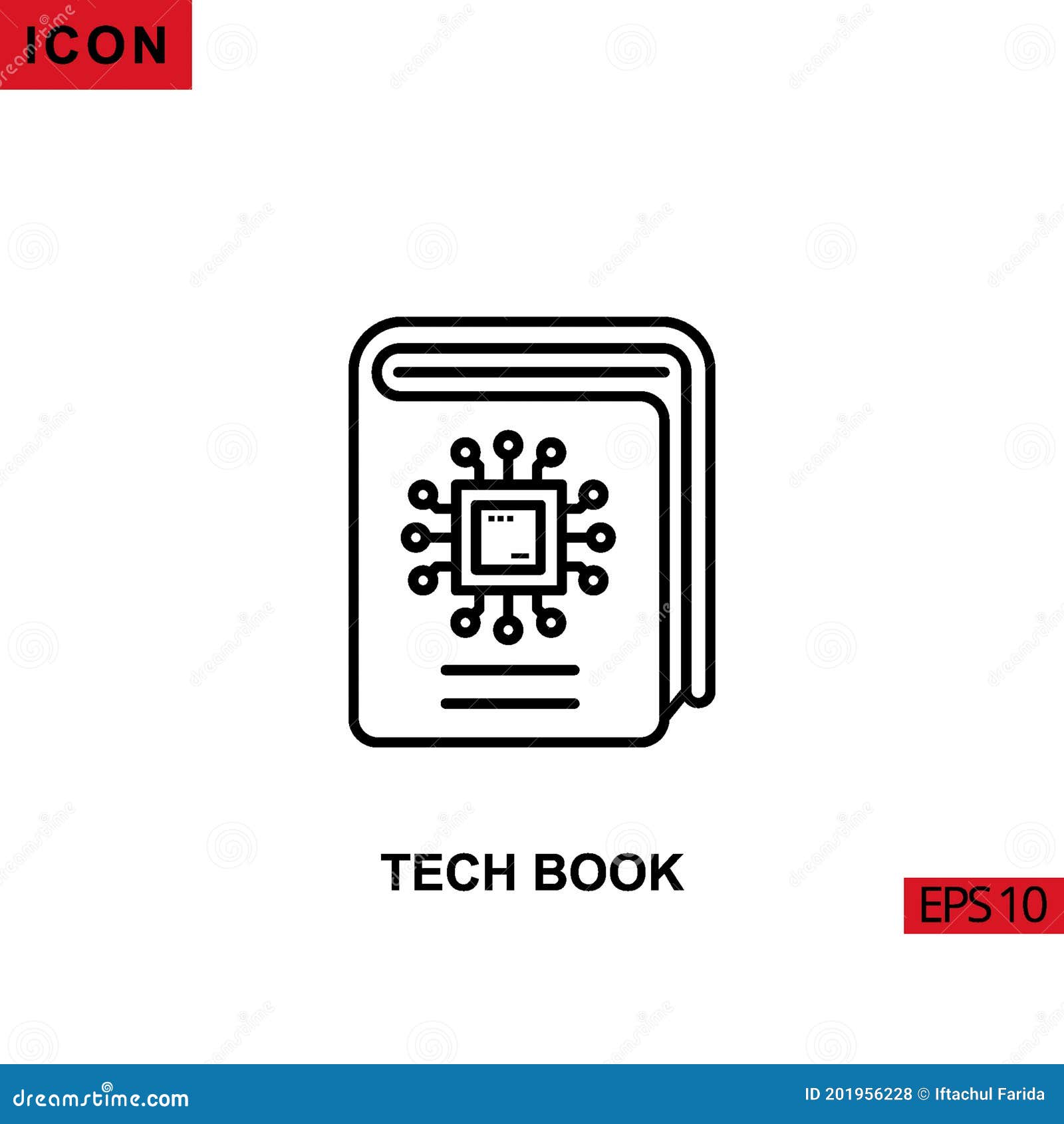 Icon Tech Book with Circuit Board Processor. Outline, Line, Lineal or ...