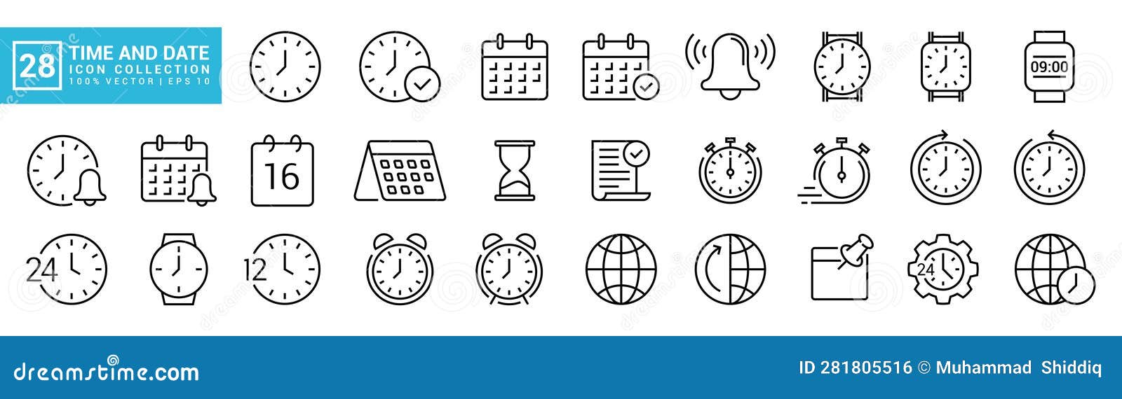 Collection of Time and Date Icons, Schedule, Clock, Calendar Stock ...
