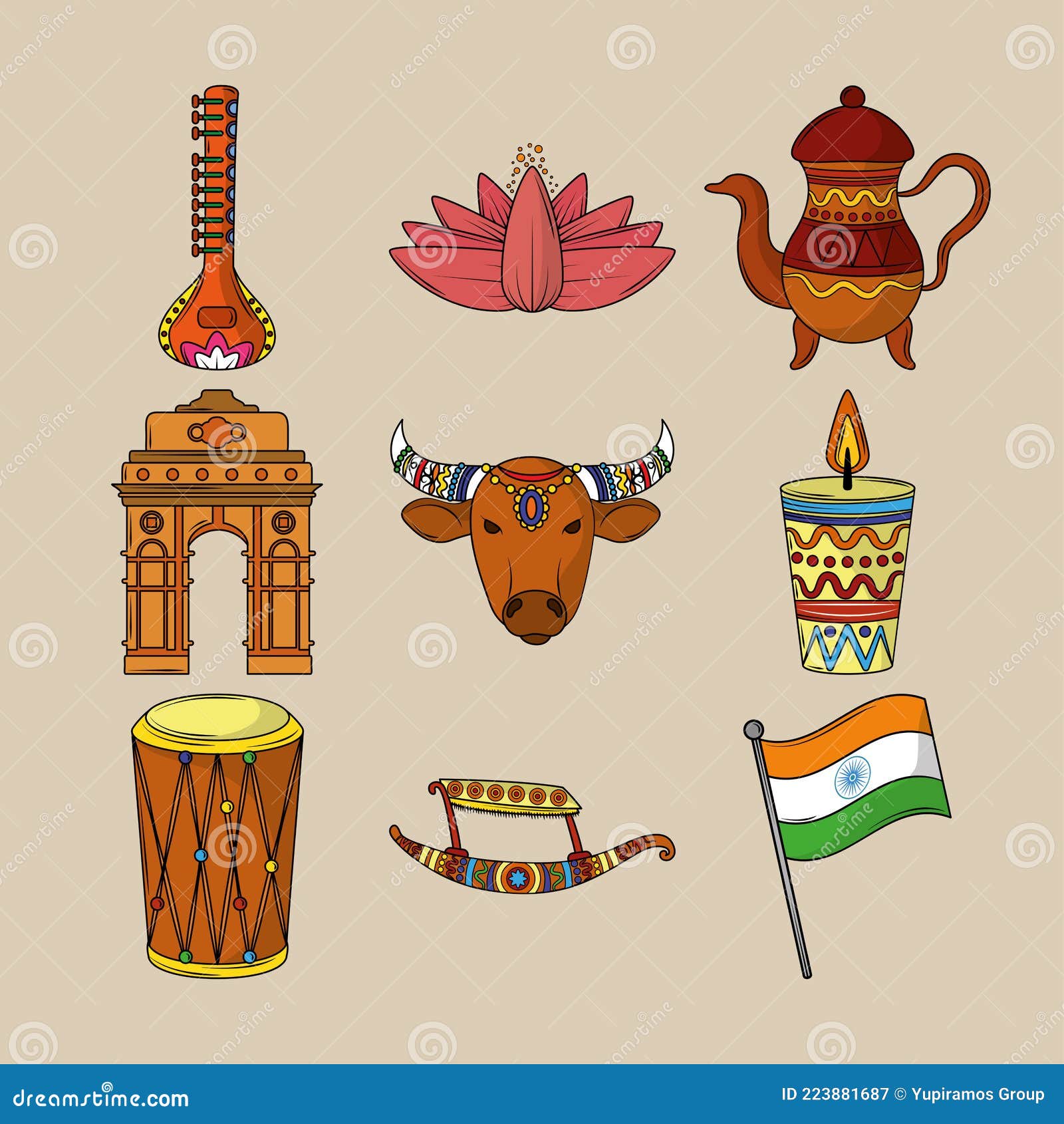 Icon Traditional Indian Objects Stock Vector - Illustration of icons ...