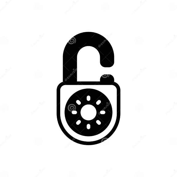 Black Solid Icon for Unlocked, Unclose and Security Stock Illustration ...