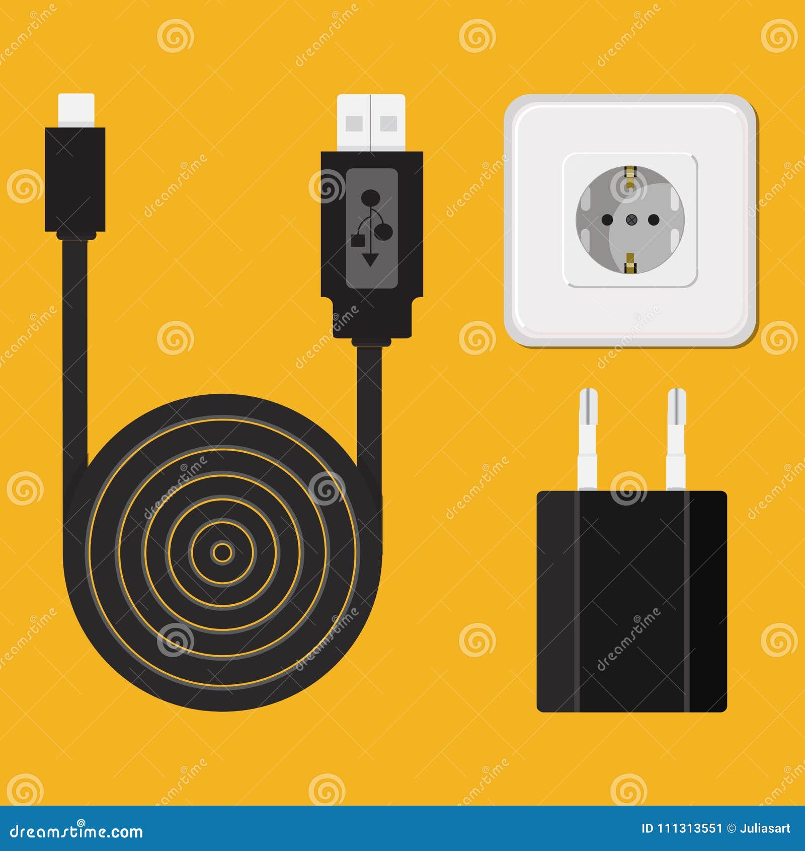 Charger, Cable, Wire for Phone with Micro USB Connector. Icon. Stock ...