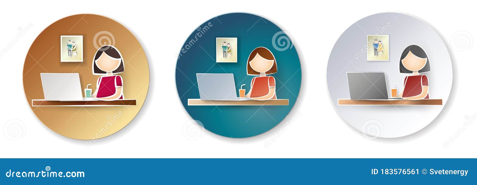 Icon of a Woman Working at a Computer. Vector Illustration 3D Paper Cut ...