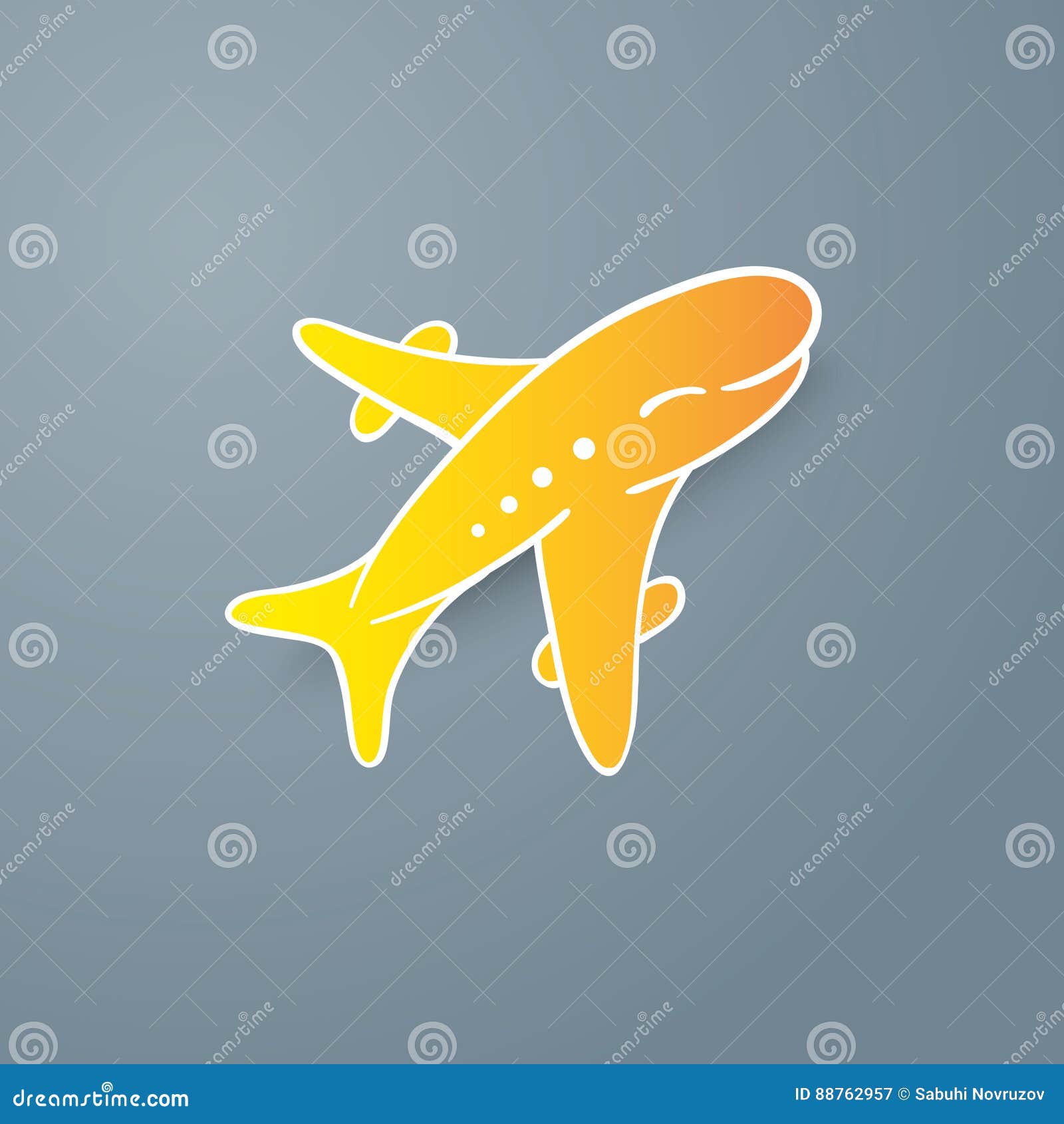 Icon of Yellow Realistic Airplane on Grey Background Vector ...