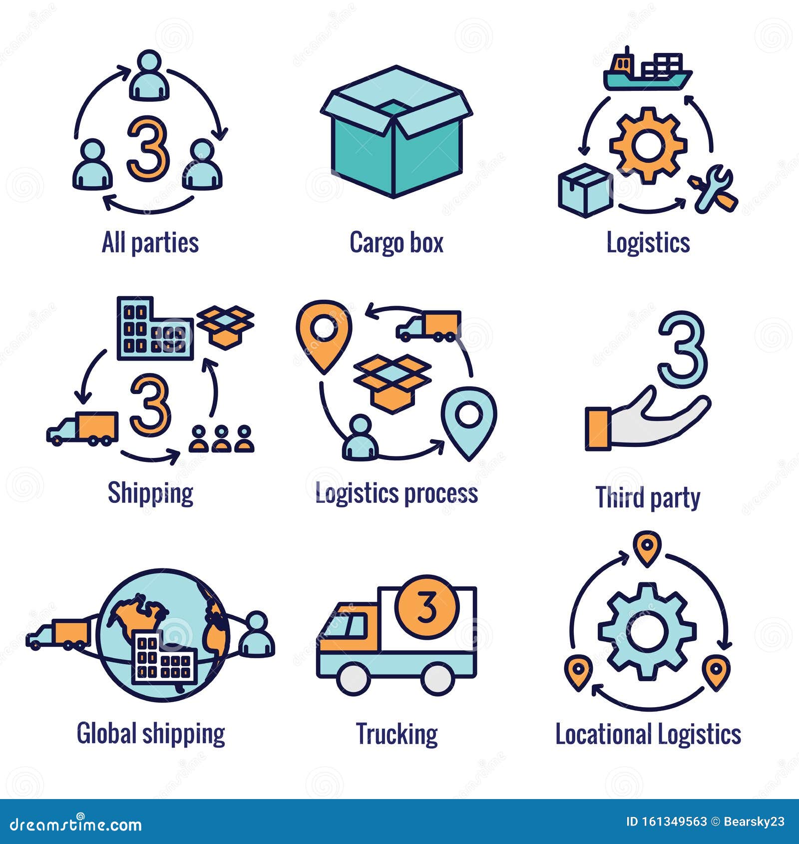 Icona Logistica Con Edifici, Autocarri, Persone E Navi Illustrazione ...