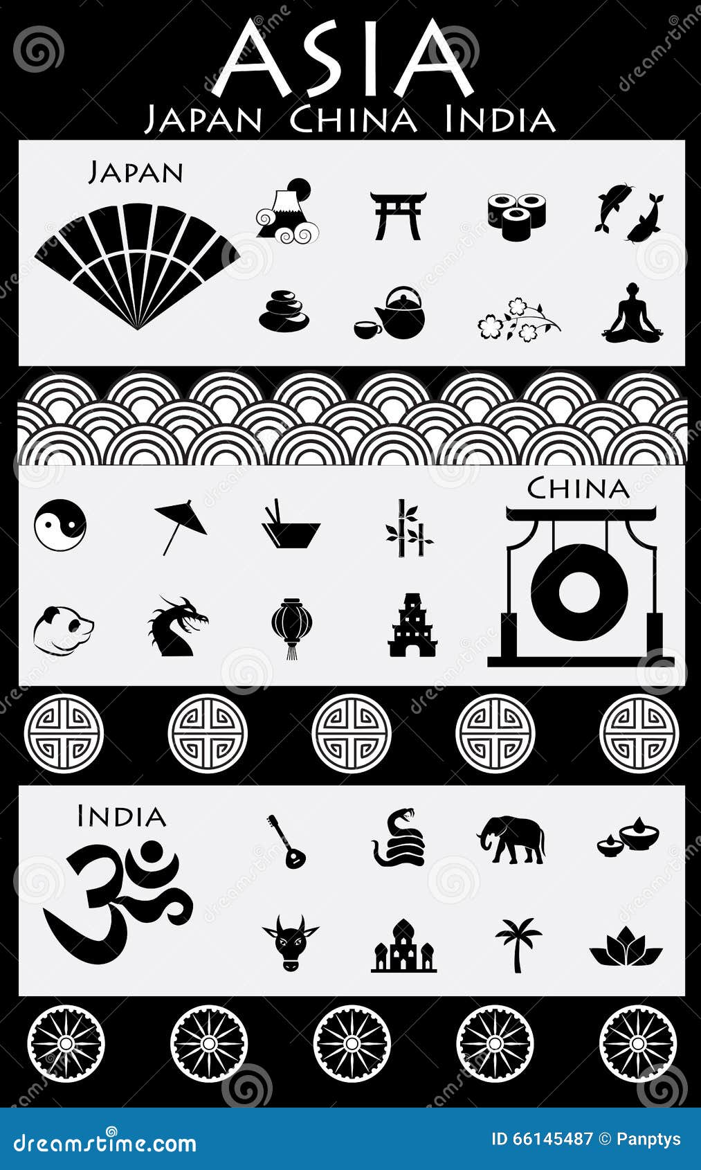 Icone Asiatiche Su Fondo Bianco Illustrazione Vettoriale ...