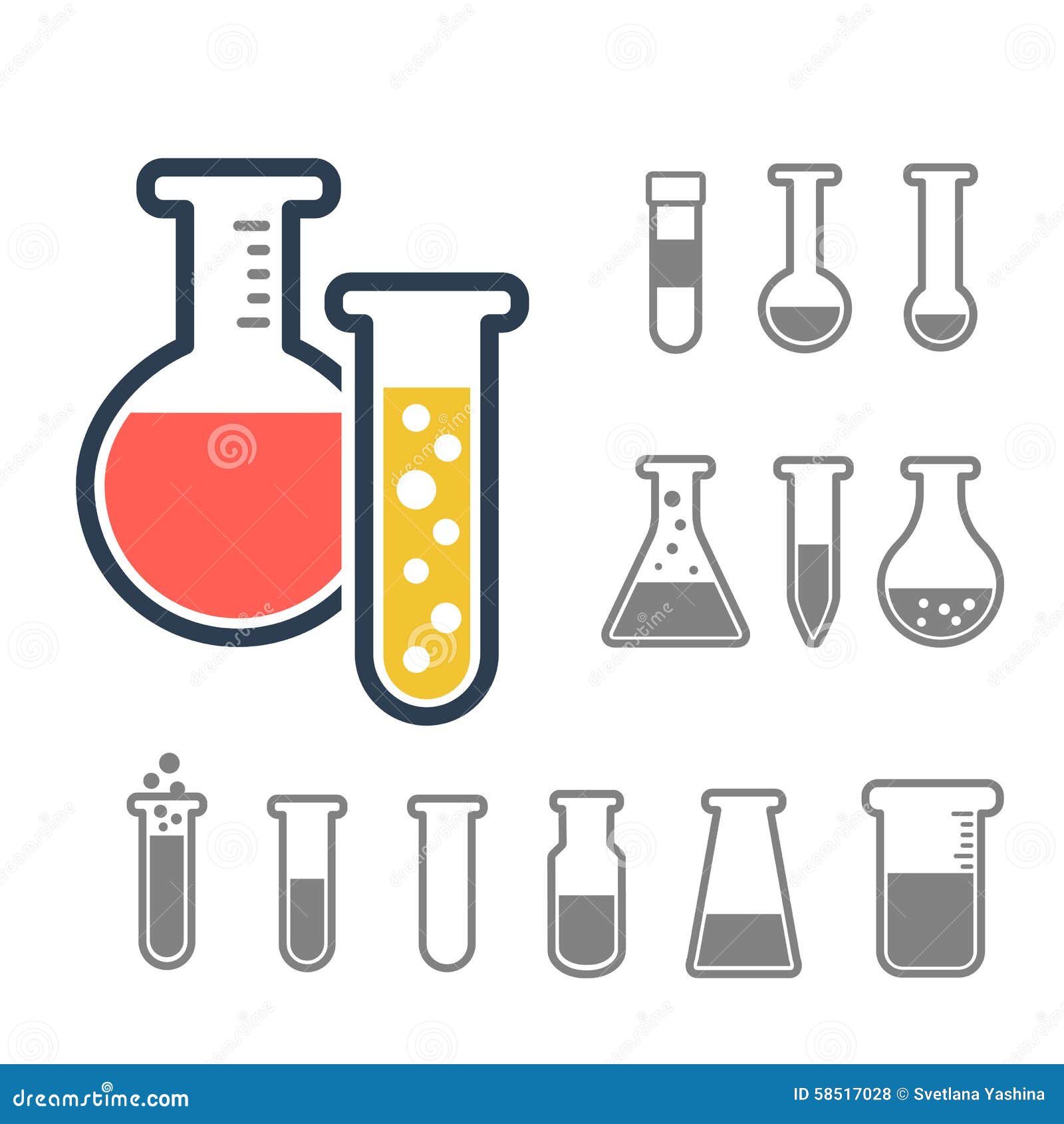 Icone Chimiche Delle Provette Illustrazione Vettoriale - Illustrazione ...