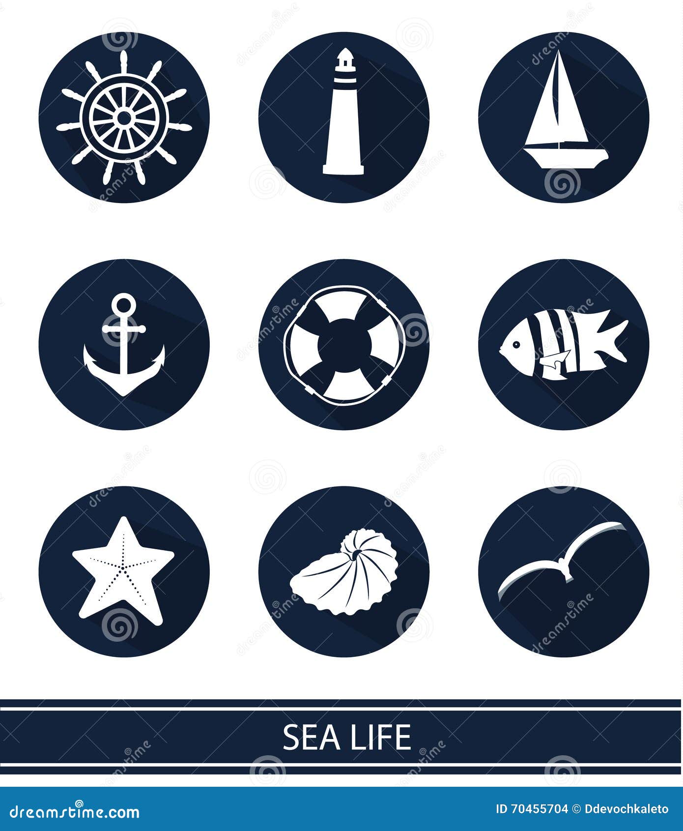 Icone Con Gli Elementi Del Mare Illustrazione Vettoriale ...