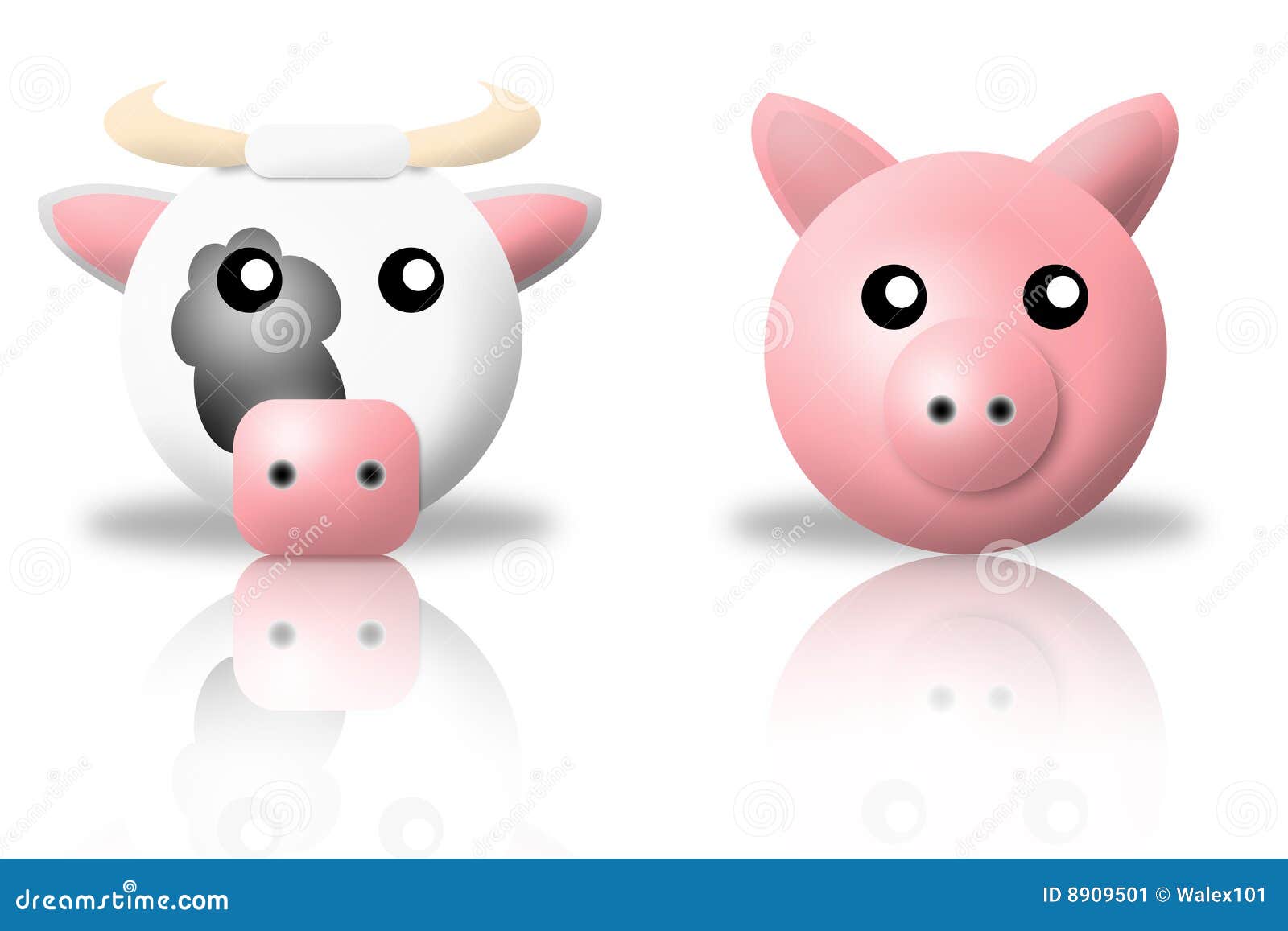 Icone Degli Animali Del Maiale E Della Mucca Illustrazione di Stock ...