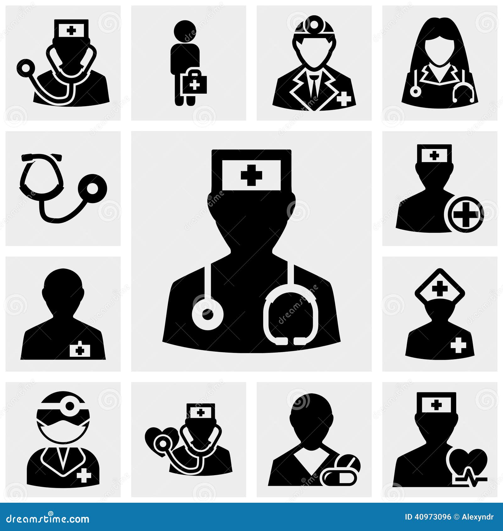 Icone Degli Infermieri E Di Medico Messe Su Gray Illustrazione ...