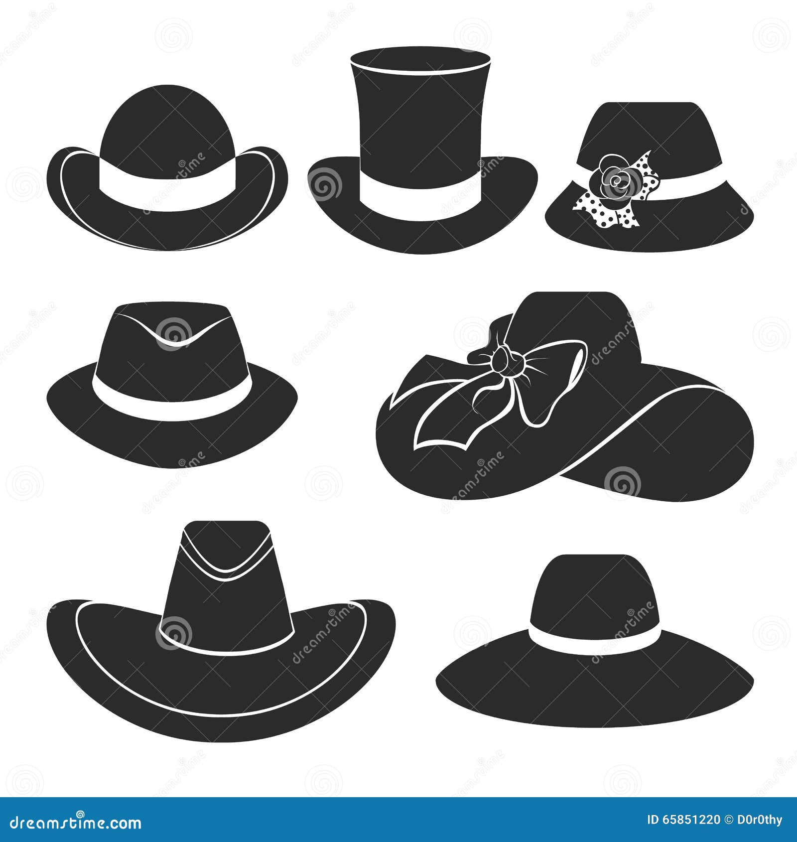 Icone Dei Cappelli Neri Di Vettore Messe Illustrazione Vettoriale ...