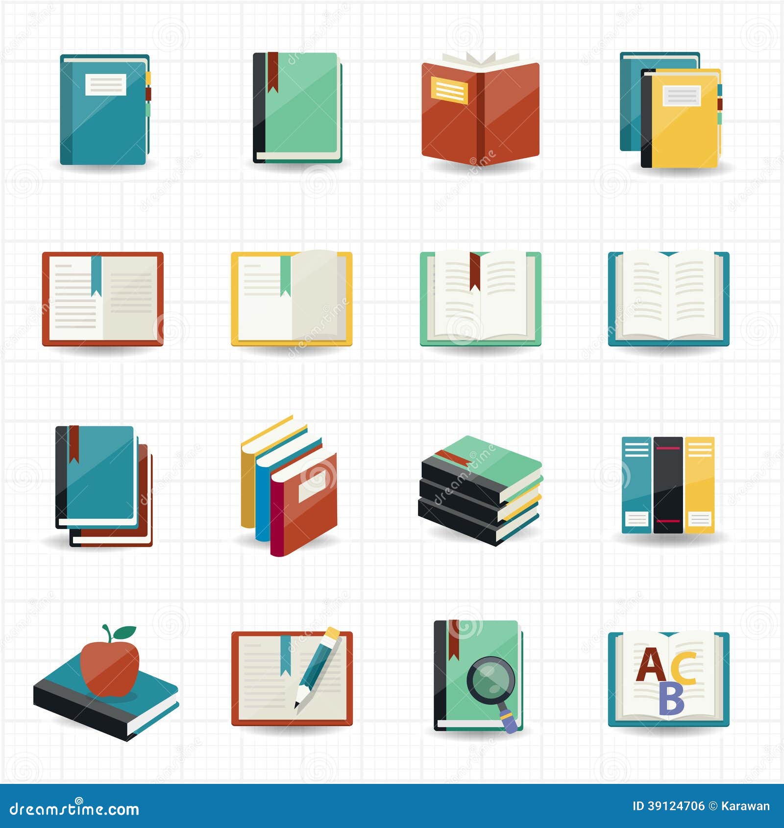 Icone Dei Libri Ed Icone Delle Biblioteche Illustrazione Vettoriale ...