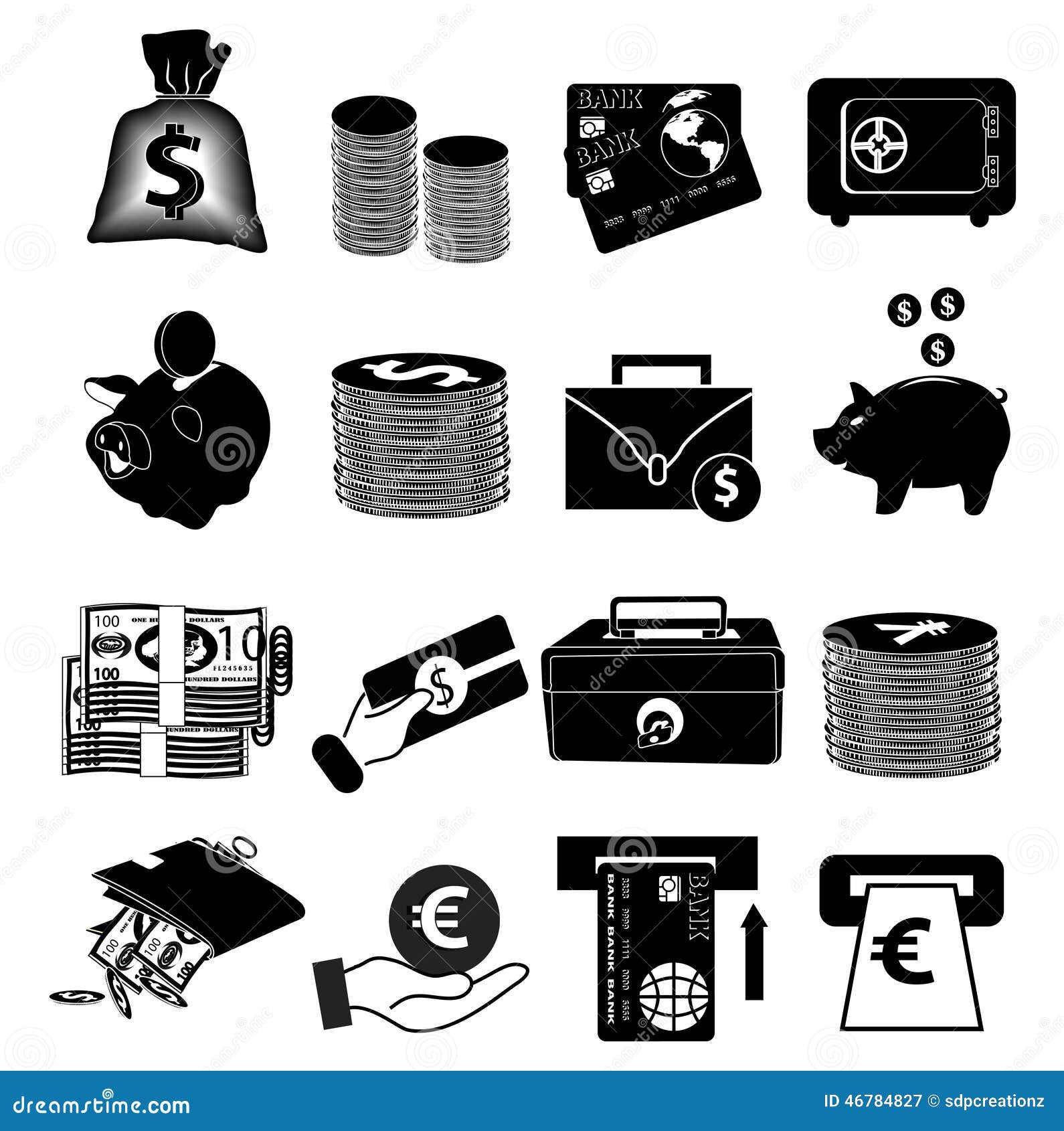 Icone dei soldi impostate illustrazione vettoriale. Illustrazione di ...