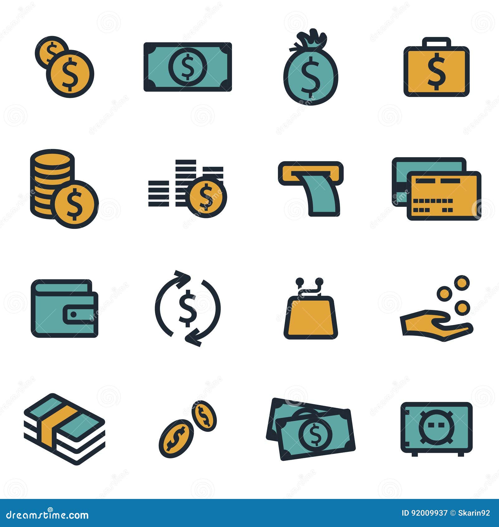 Icone Dei Soldi Piani Di Vettore Messe Illustrazione di Stock ...