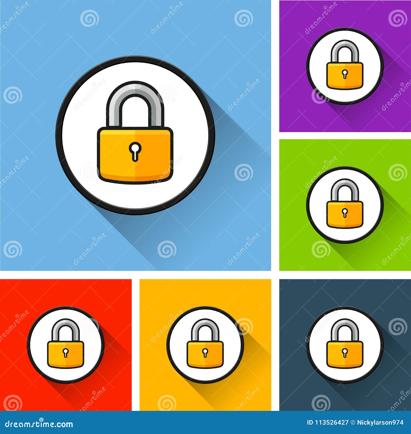 Icone Del Lucchetto Con Ombra Lunga Illustrazione Vettoriale ...