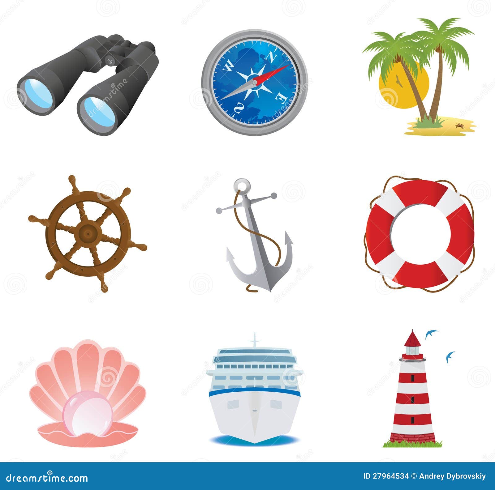 Icone del mare illustrazione vettoriale. Illustrazione di bussola ...