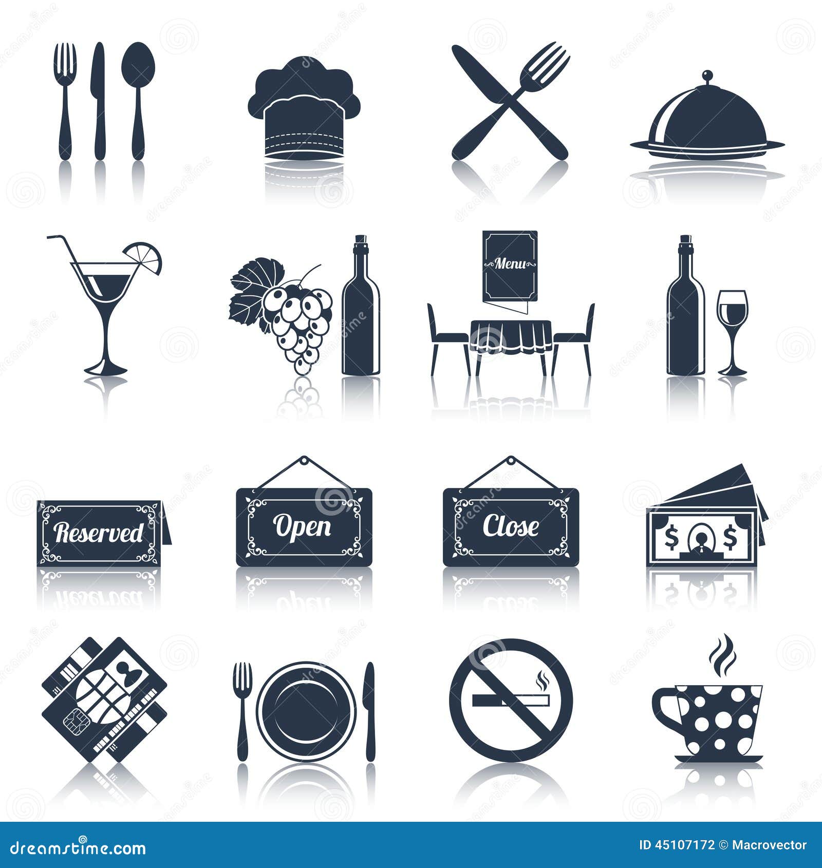 Icone Del Ristorante Messe Nere Illustrazione Vettoriale ...