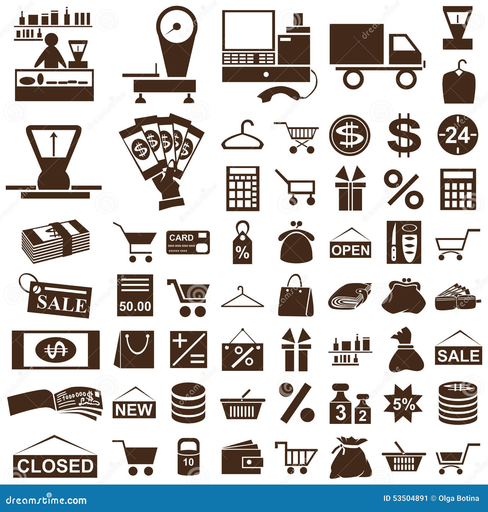 Icone Del Venditore E Del Negozio Su Bianco Illustrazione Vettoriale ...