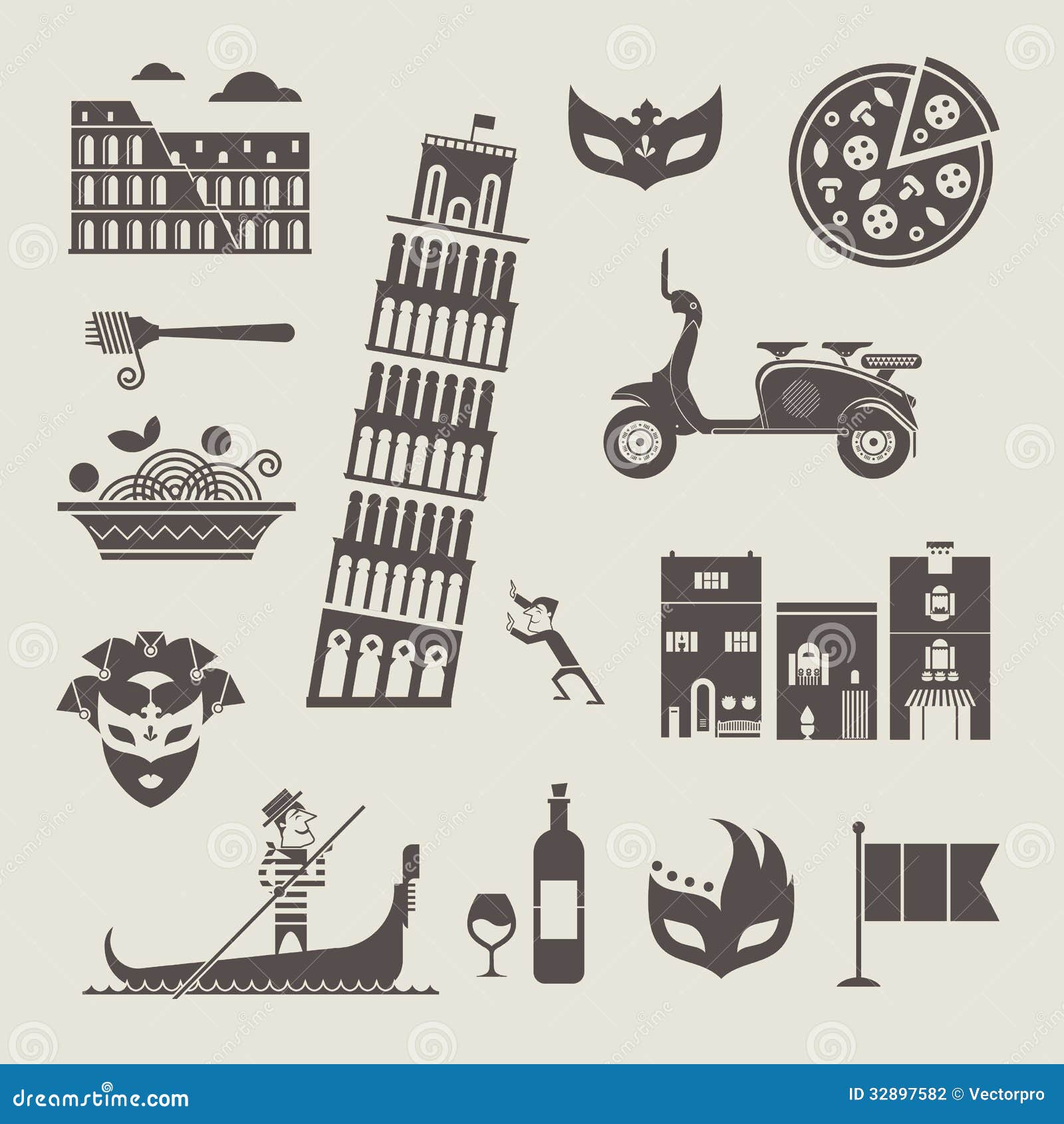 Icone dell'Italia illustrazione vettoriale. Illustrazione di uomo ...