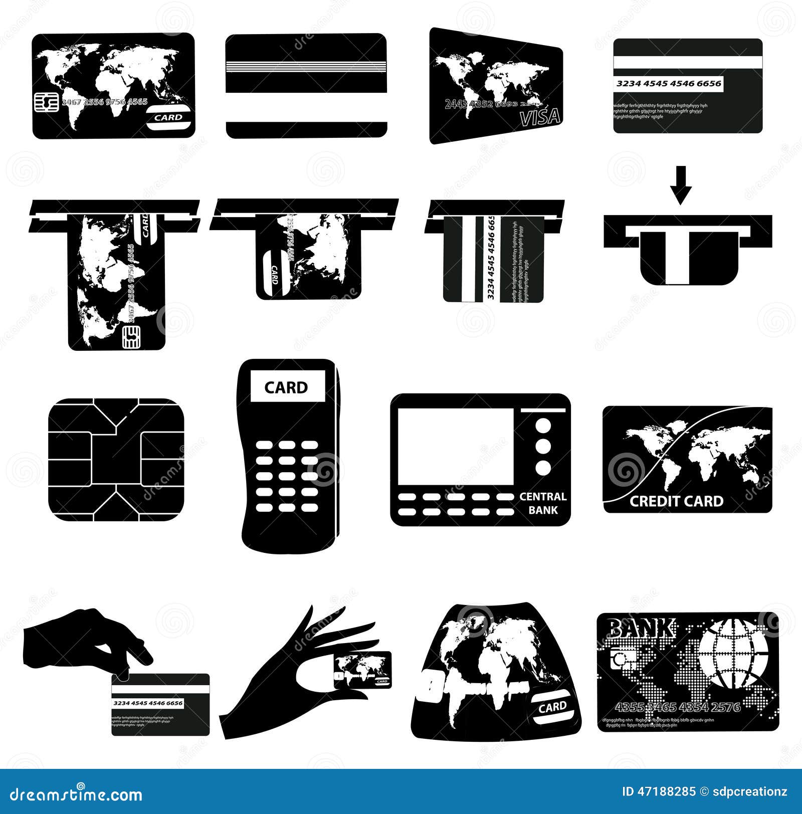 Icone Della Carta Di Bancomat Messe Illustrazione Vettoriale ...