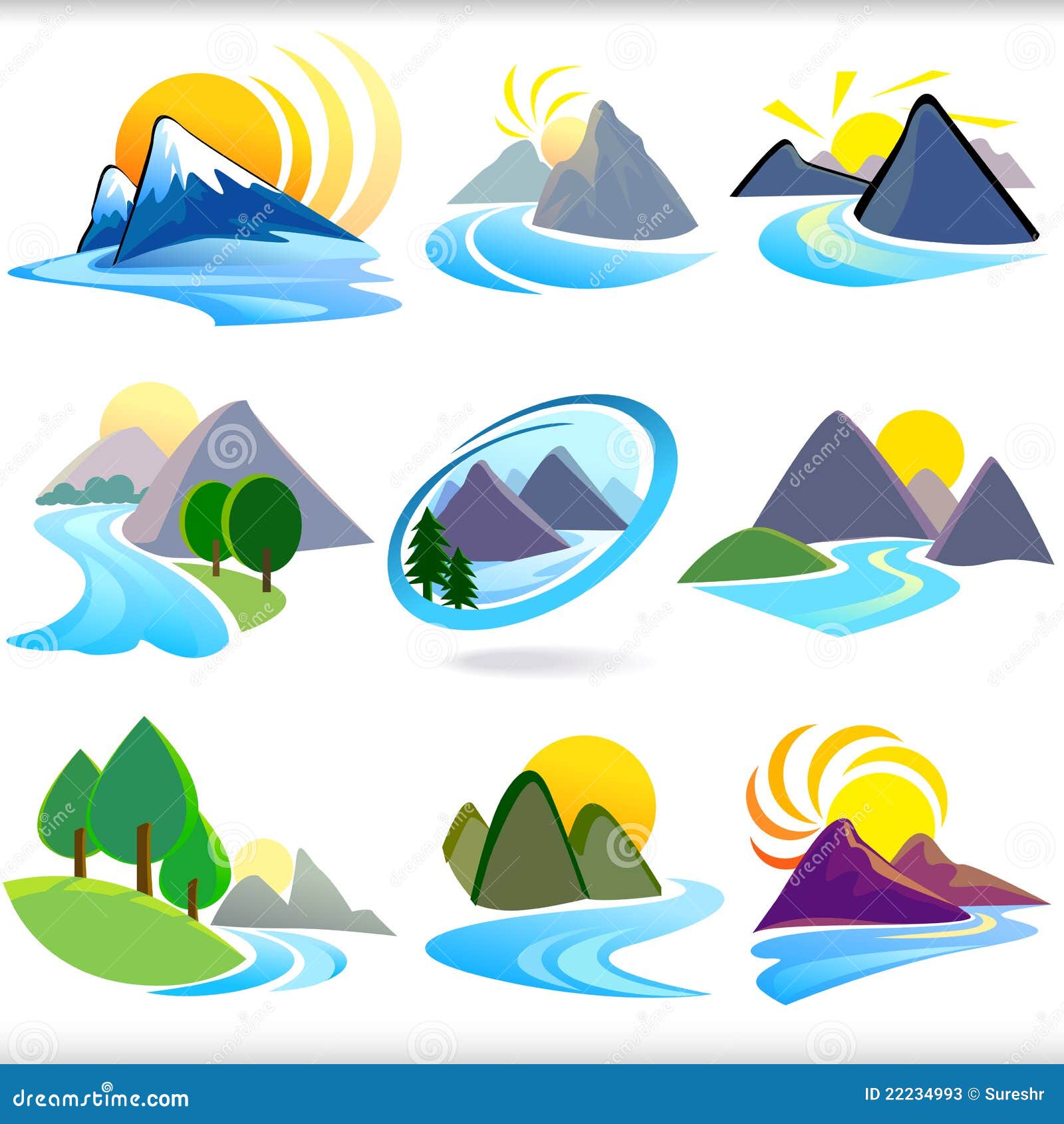 Icone Delle Colline E Della Montagna - Editable E La VE Stratificata ...