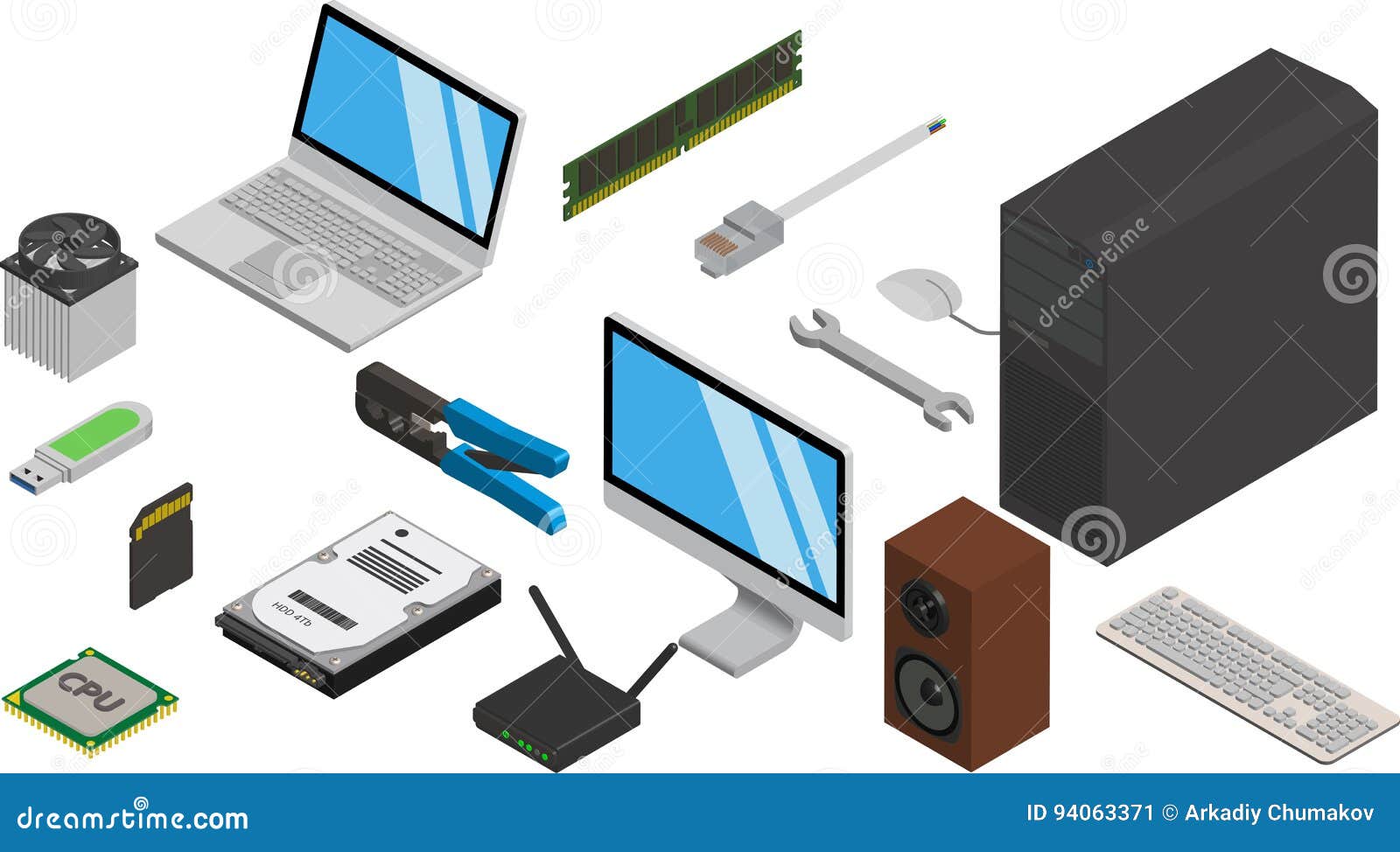 Icone Delle Parti Del Computer Messe Illustrazione Vettoriale ...